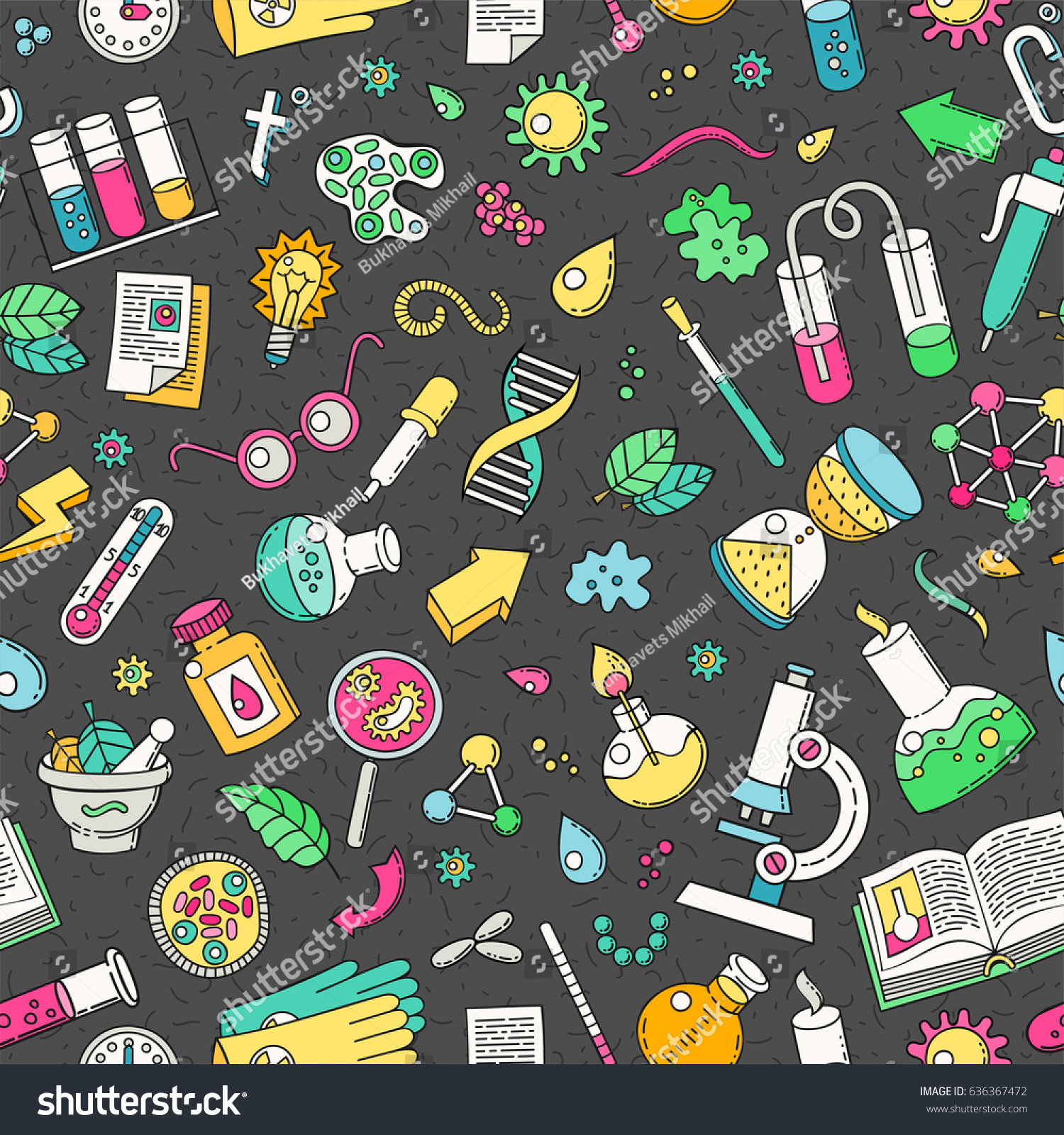 Seamless Background Science Doodles Style Bio Stock Vector 636367472 ...