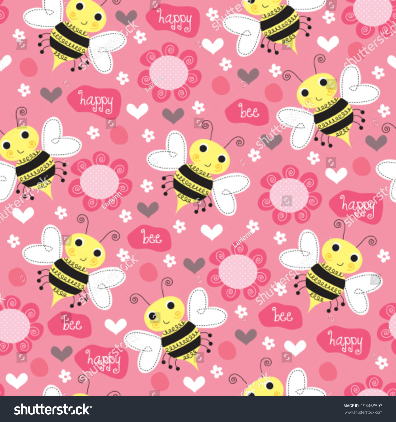 Seamless Bee Flower Pattern Vector Illustration Stock Vector (Royalty ...