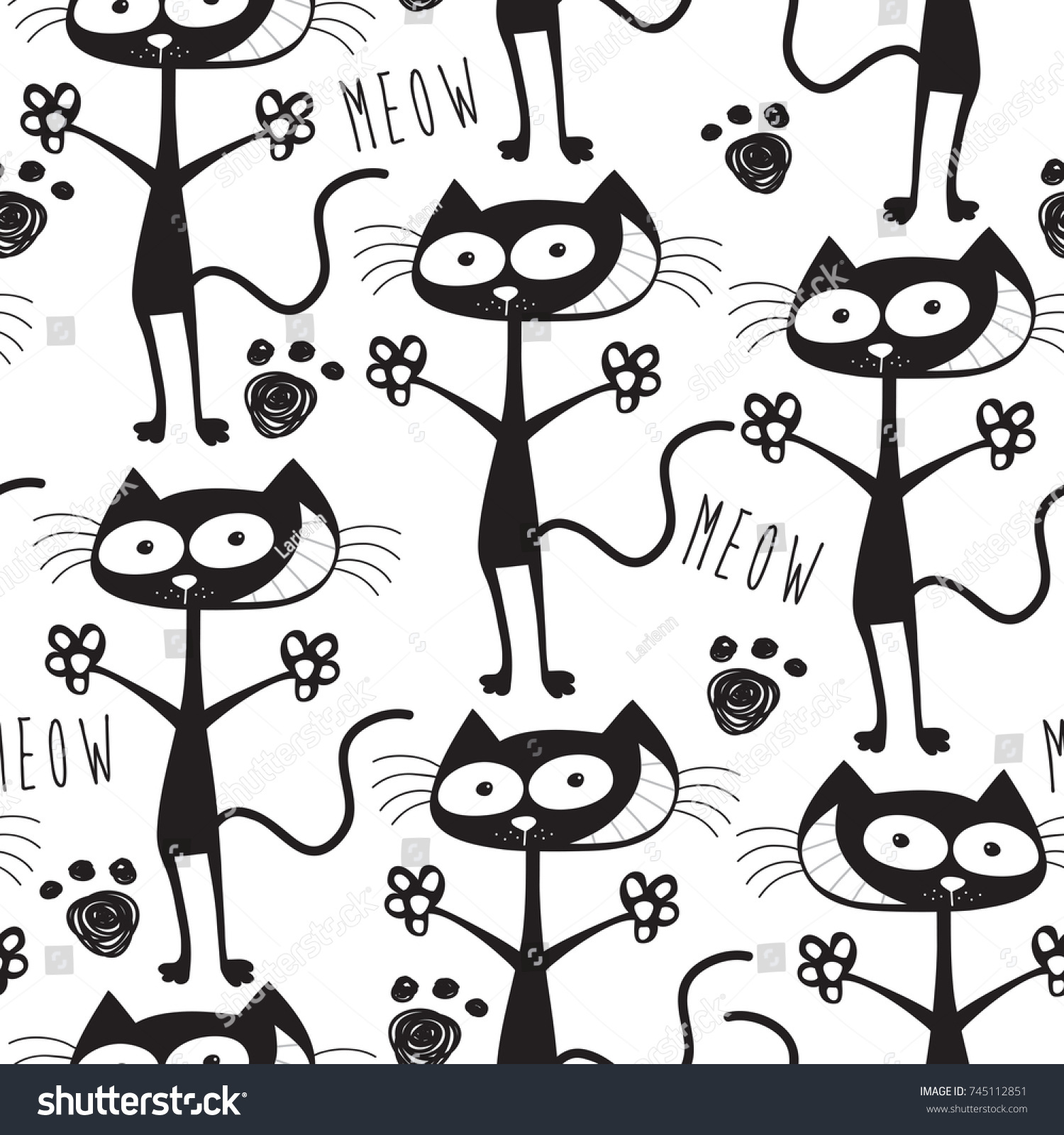Seamless Black Cat Pattern Vector Illustration Stock Vector (Royalty ...
