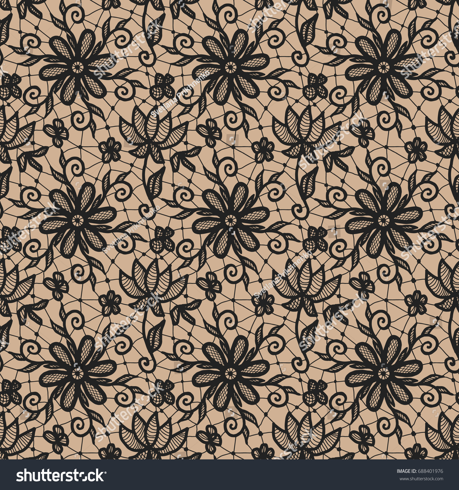 Seamless Black Lace Background Floral Pattern Stock Vector (Royalty ...