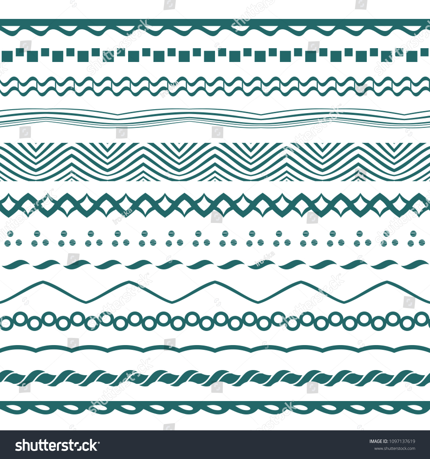 Seamless Blue Wavy Borders Stock Vector (Royalty Free) 1097137619