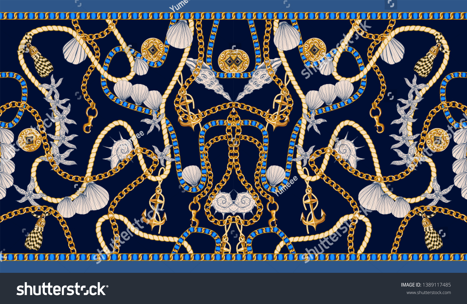 Seamless Border Chains Anchors Shells Stock Vector (Royalty Free ...