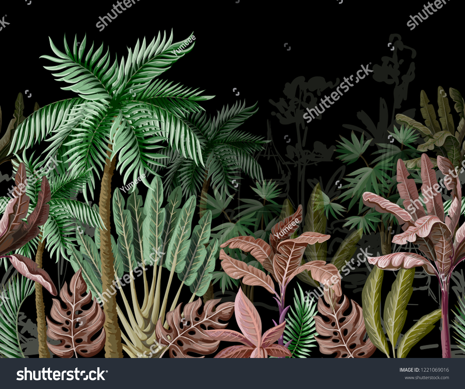 Seamless Border Tropical Stock Vector (Royalty Free) 1221069016 ...