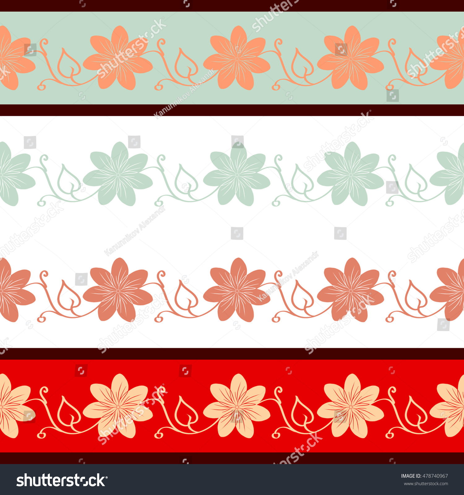 Seamless Borders Delicate Lilies Stock Vector (Royalty Free) 478740967 ...
