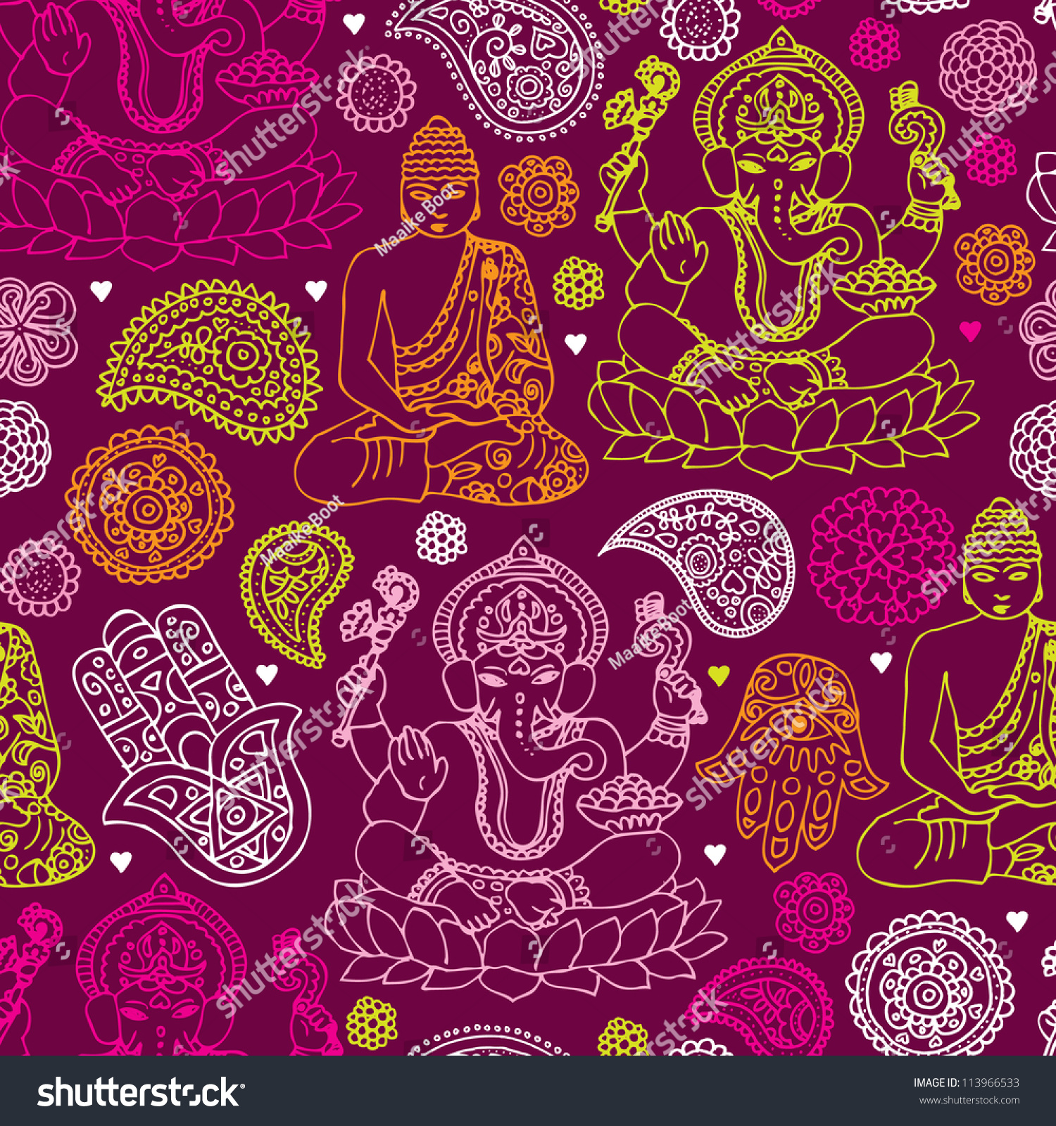 Seamless Buddha India Yoga Background Pattern Stock Vector (Royalty ...