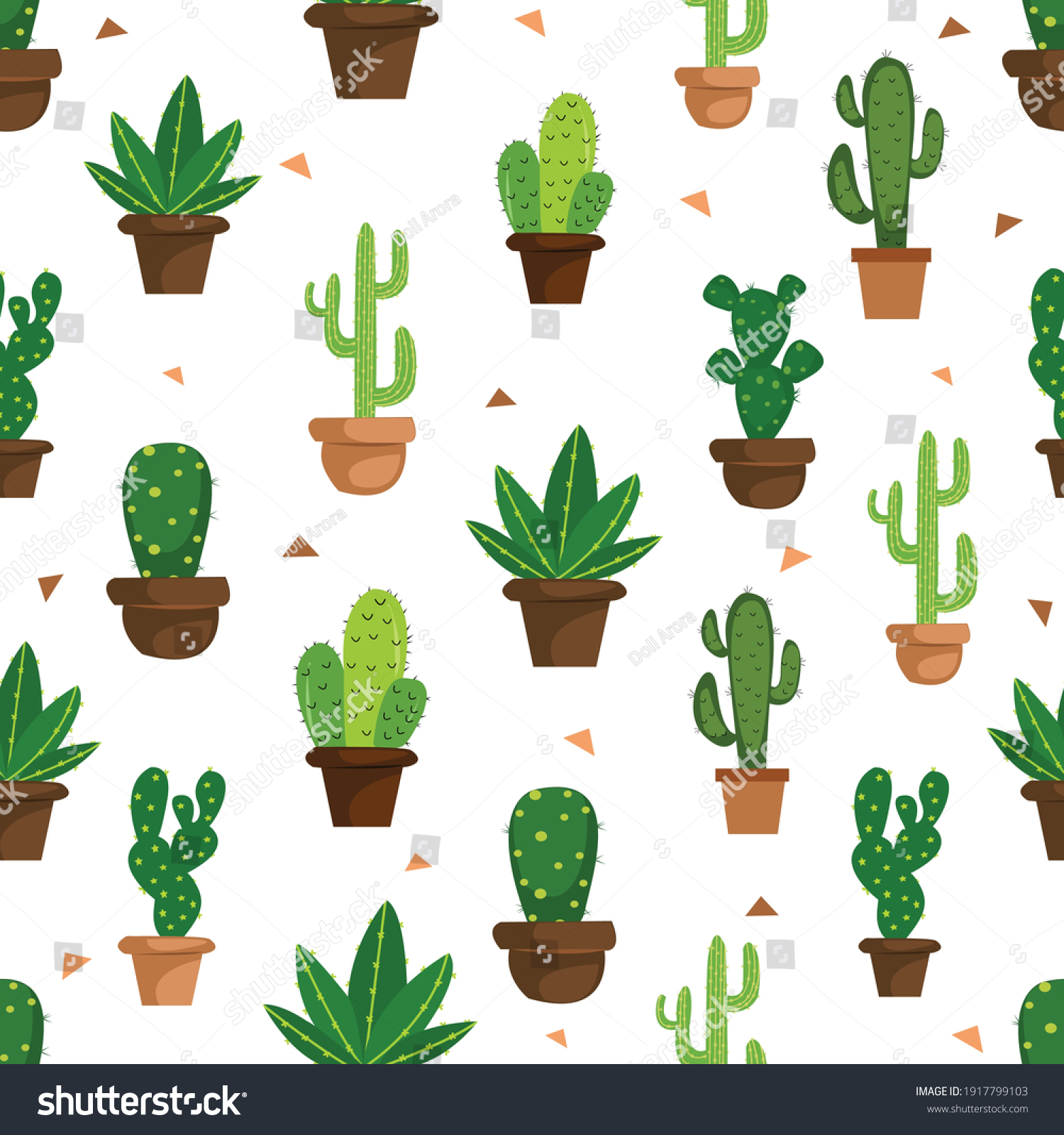 Seamless Cactus Pattern White Background Cute Stock Vector (Royalty ...