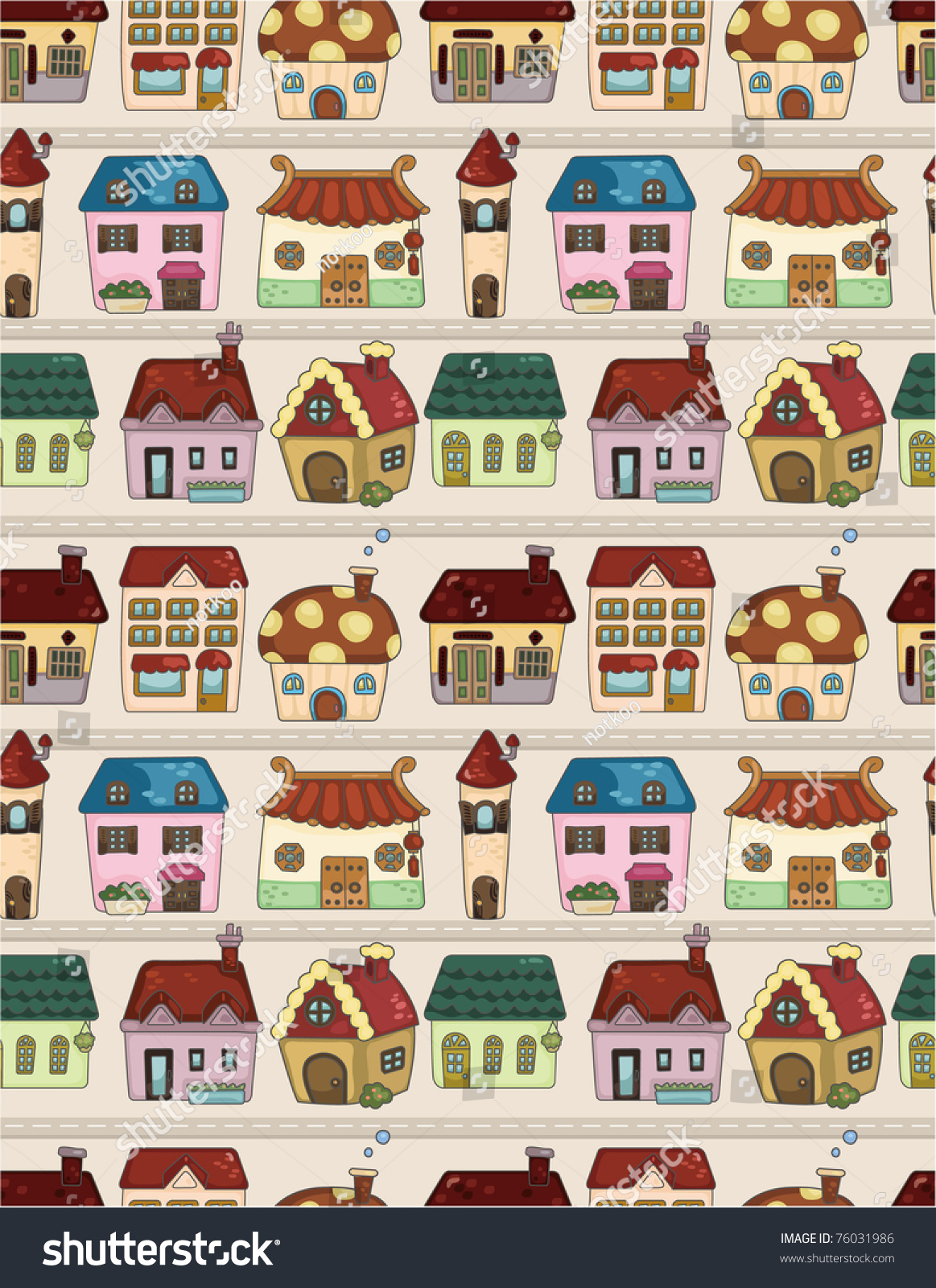 Seamless Cartoon House Pattern Stock Vector (Royalty Free) 76031986