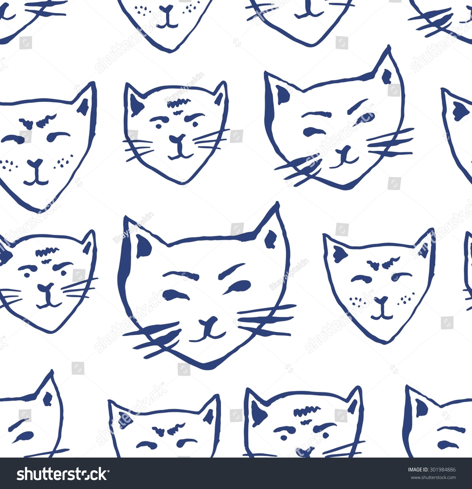 Seamless Cat Pattern Hand Drawn Your Stock Vector (Royalty Free) 301984886