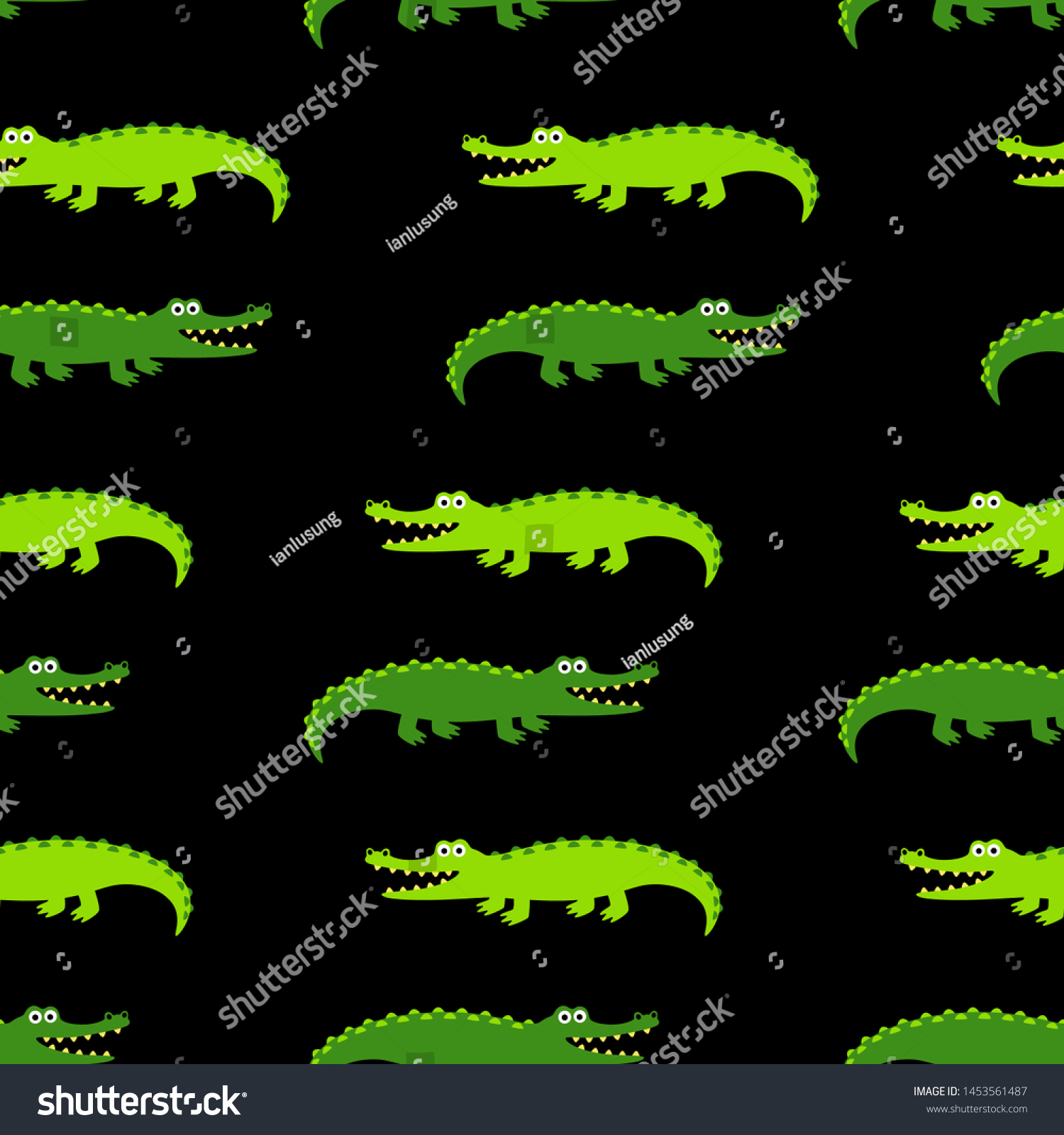 Seamless Cute Crocodile Pattern Black Background Stock Vector (Royalty ...