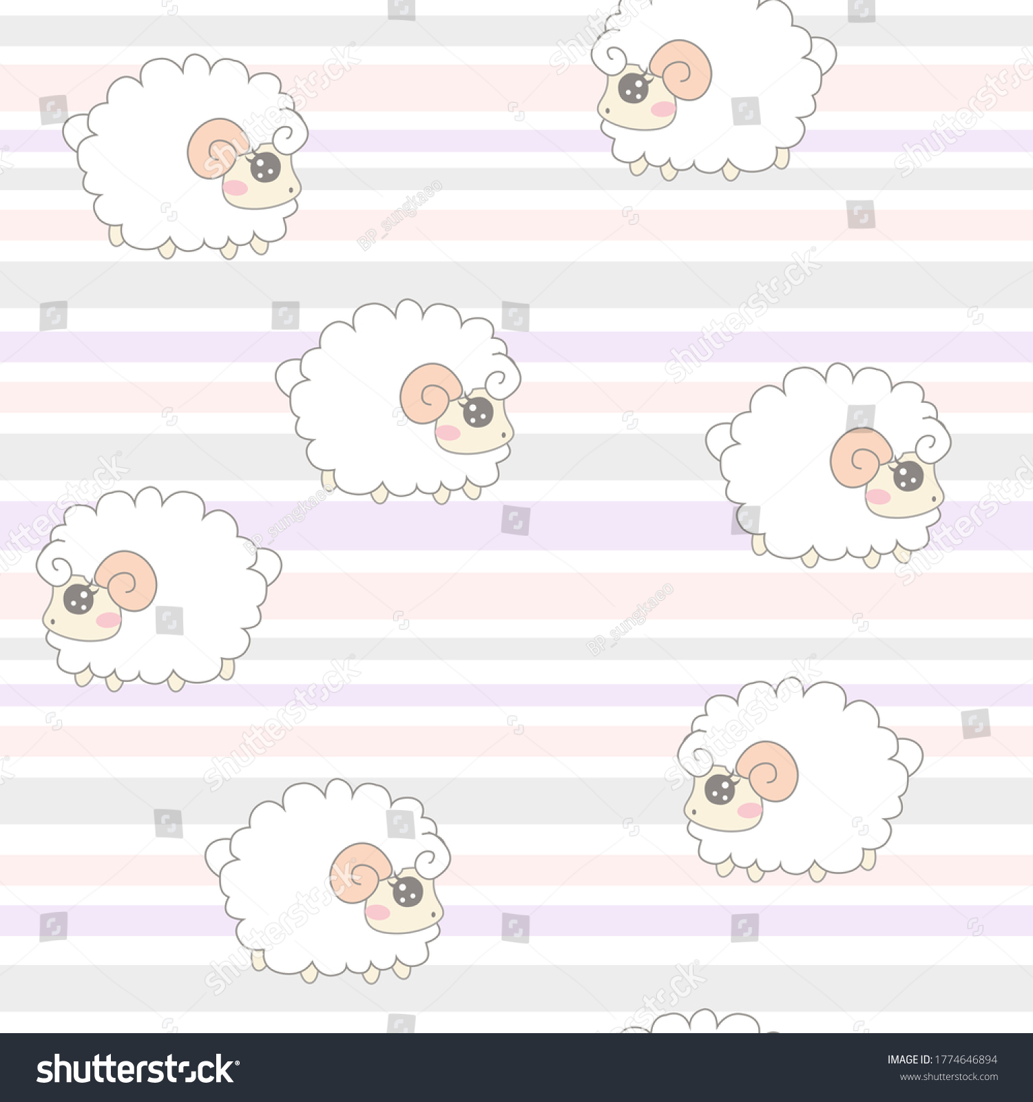 Seamless Cute Sheep Pattern Vector Background Stock Vector (Royalty ...