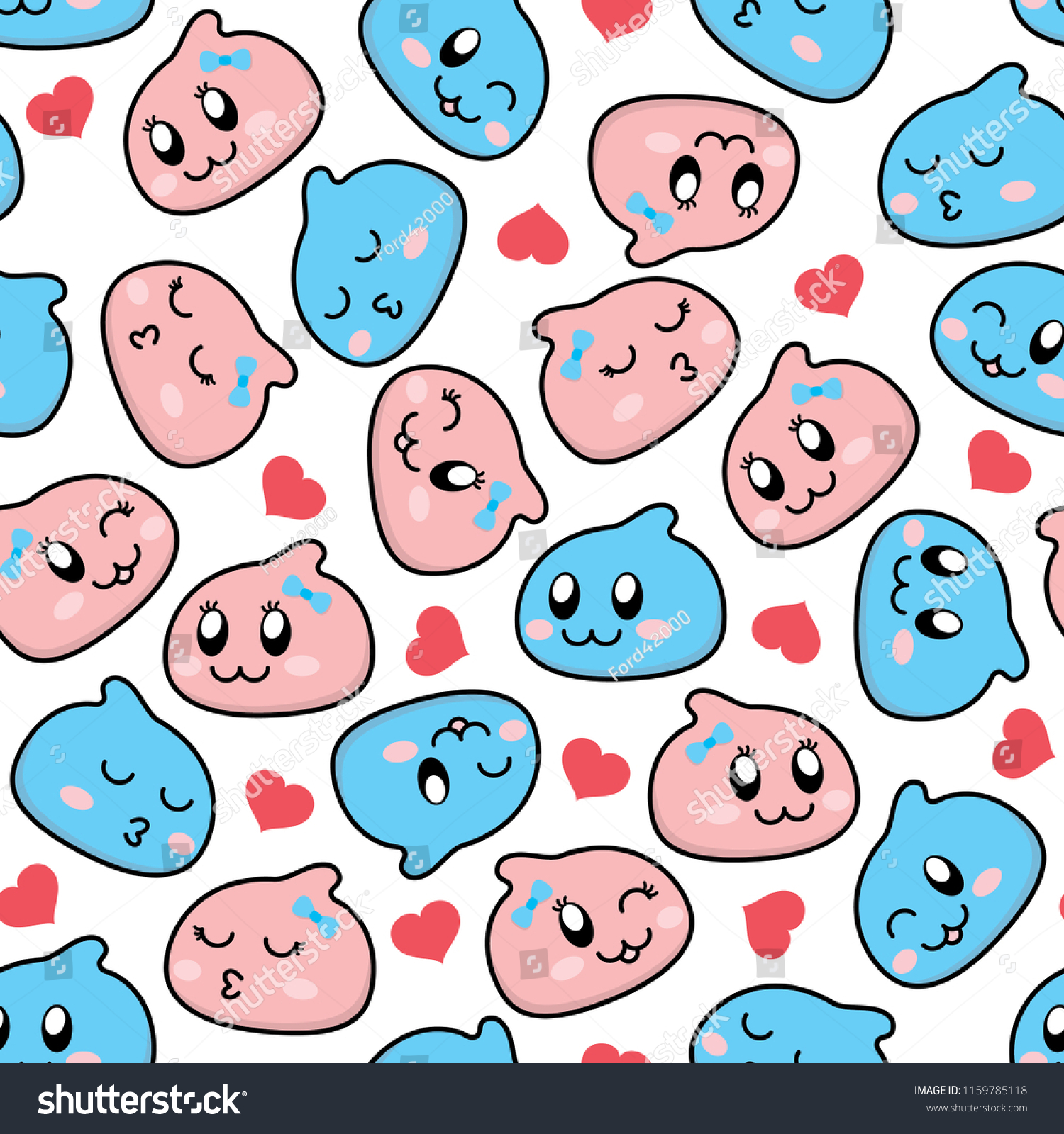 Seamless Cute Slime Heart Vector Pattern Stock Vector (Royalty Free ...