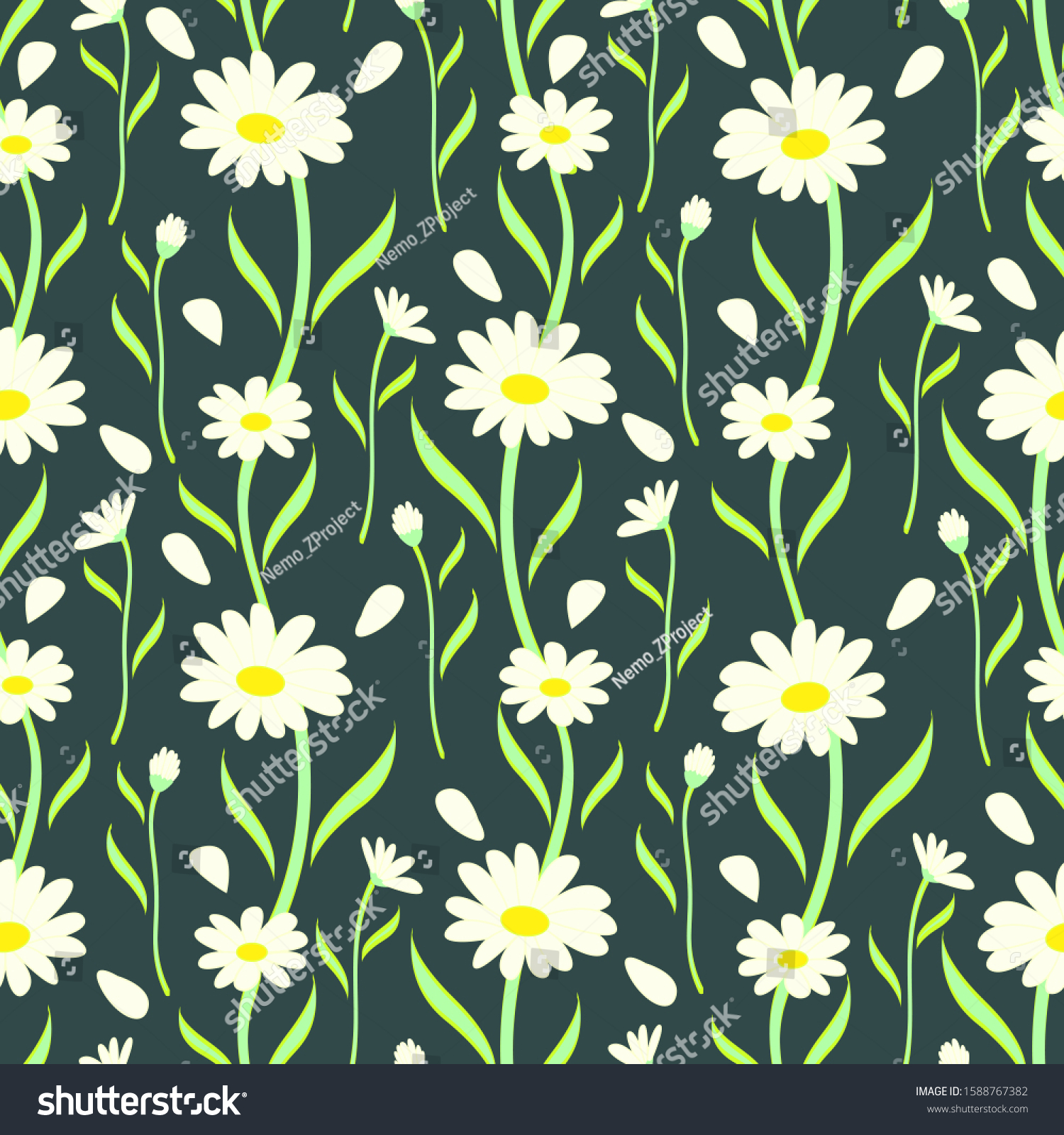 Seamless Daisy Flowers Pattern Vector Illustration Stock Vector ...