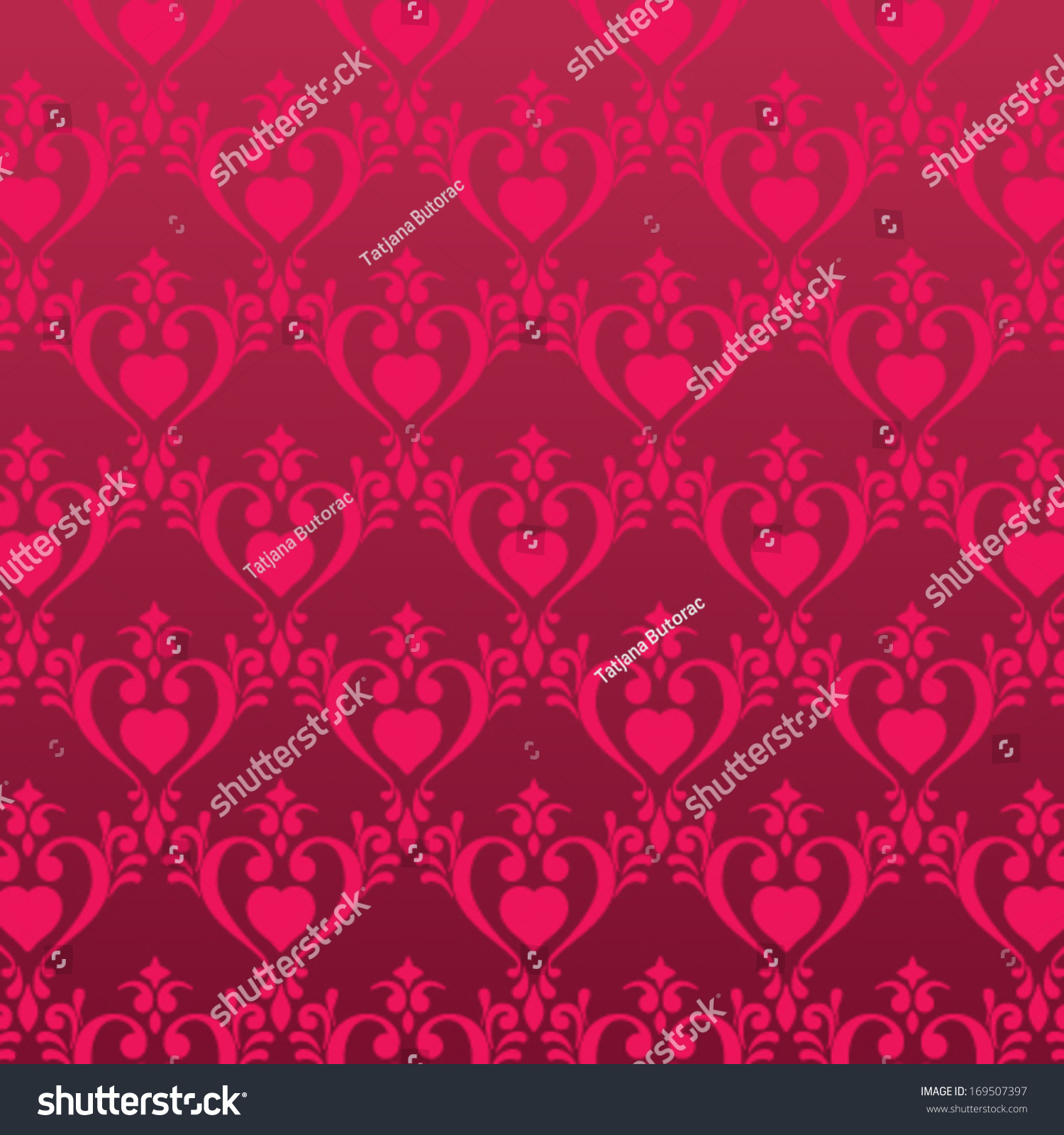 Seamless Damask Wallpaper Red Hearts Stock Vector (Royalty Free ...