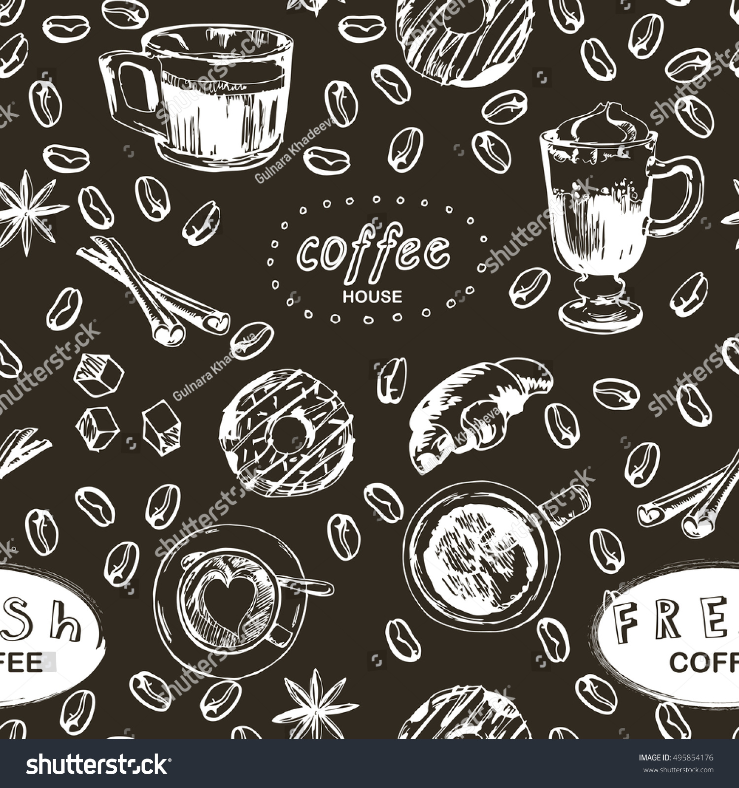 Seamless Doodle Coffee Pattern Hand Drawn Stock Vector (Royalty Free ...