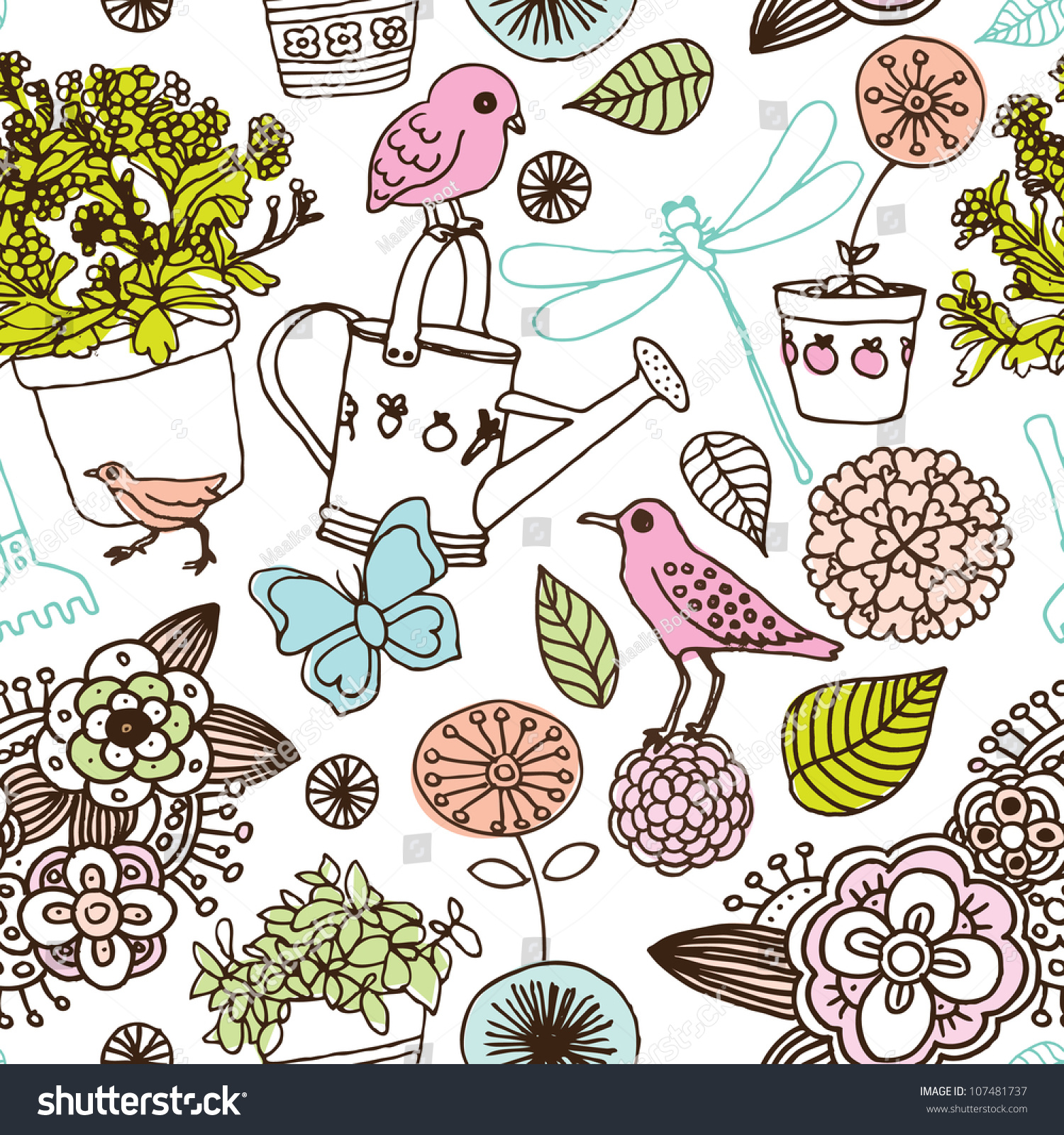 Seamless Doodle Garden Illustration Background Pattern Stock Vector ...
