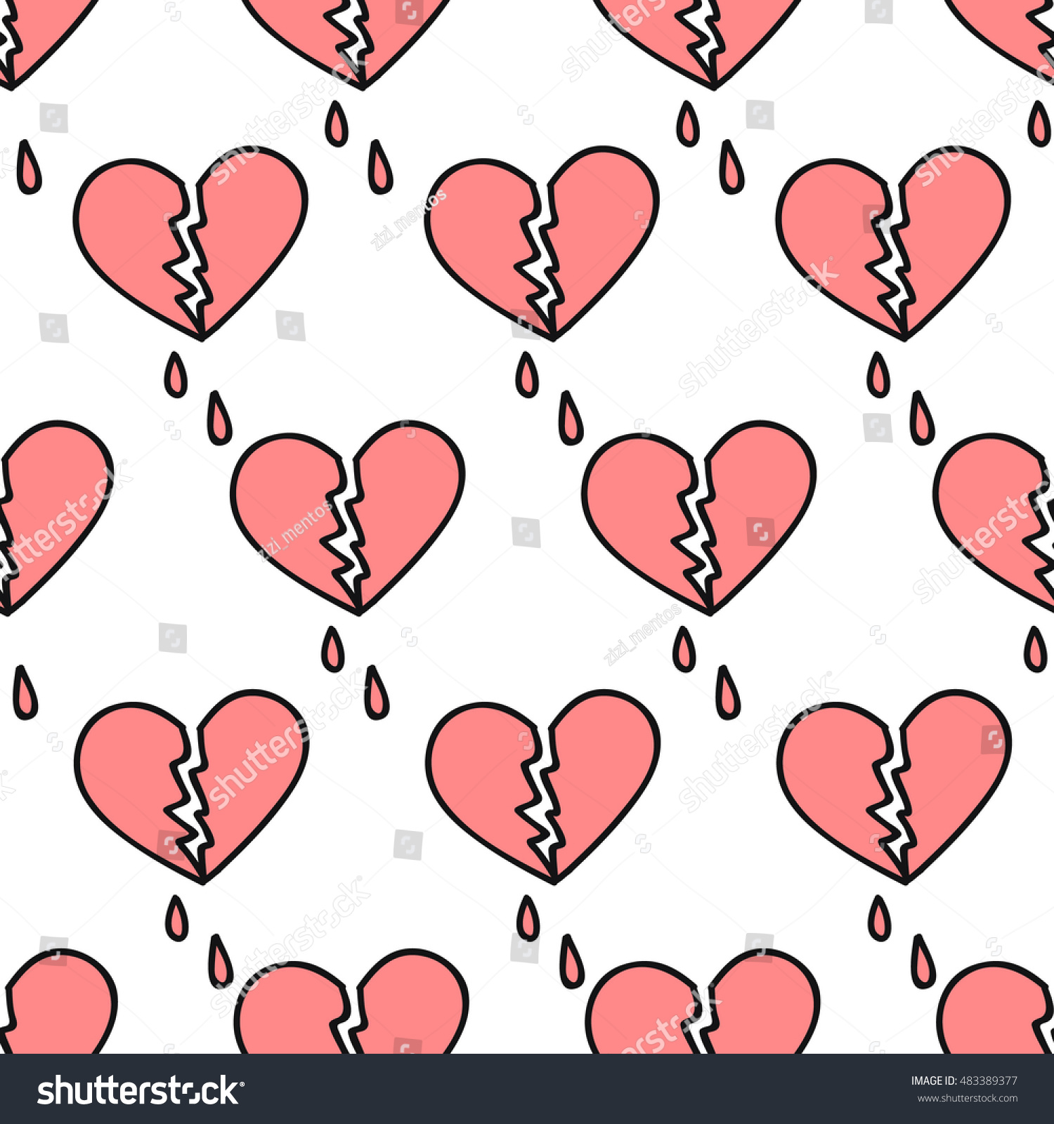 Seamless Doodle Pattern Broken Heart Vector Stock Vector (Royalty Free ...