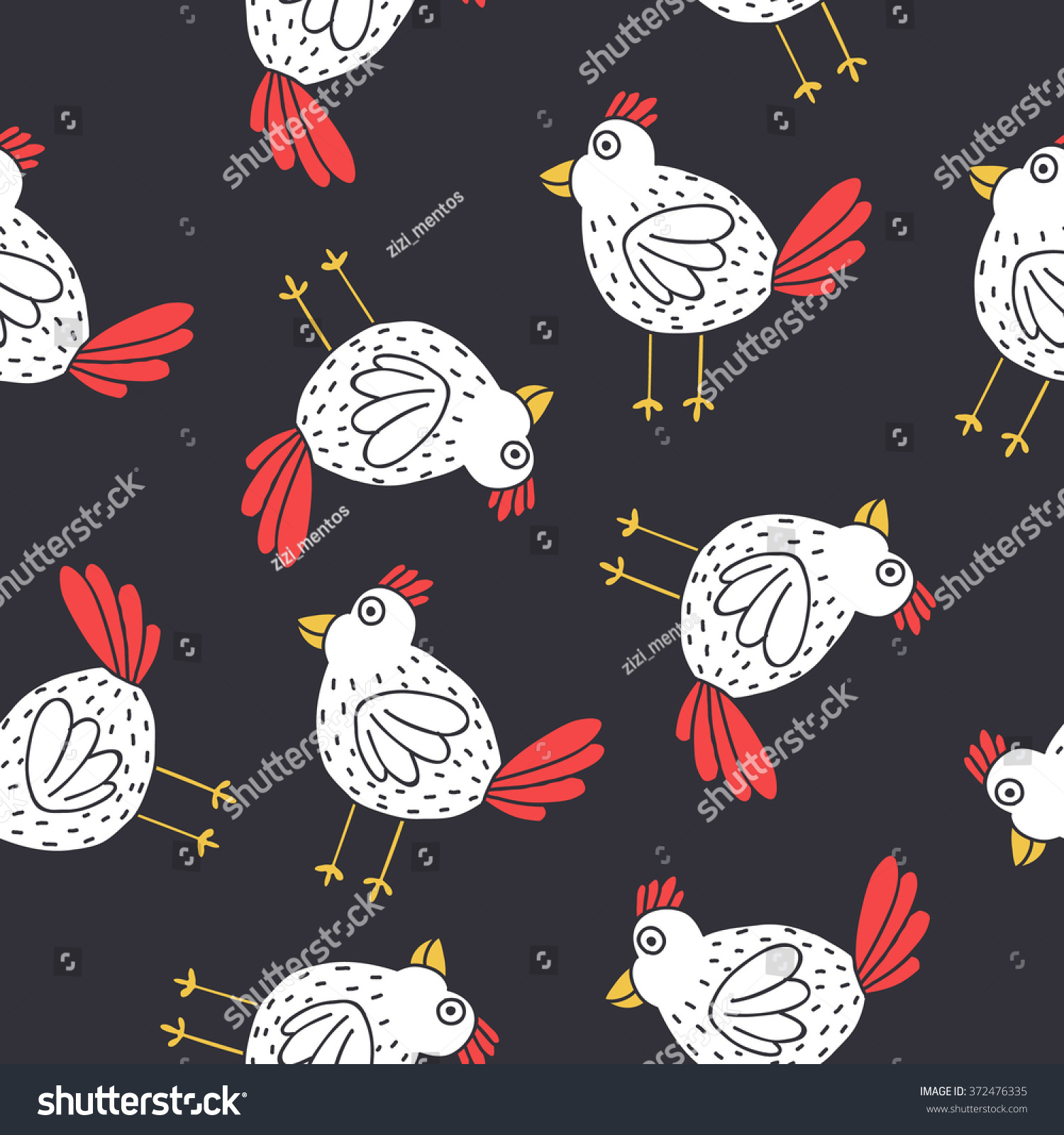 Seamless Doodle Pattern Chicken Vector Illustration Stock Vector ...