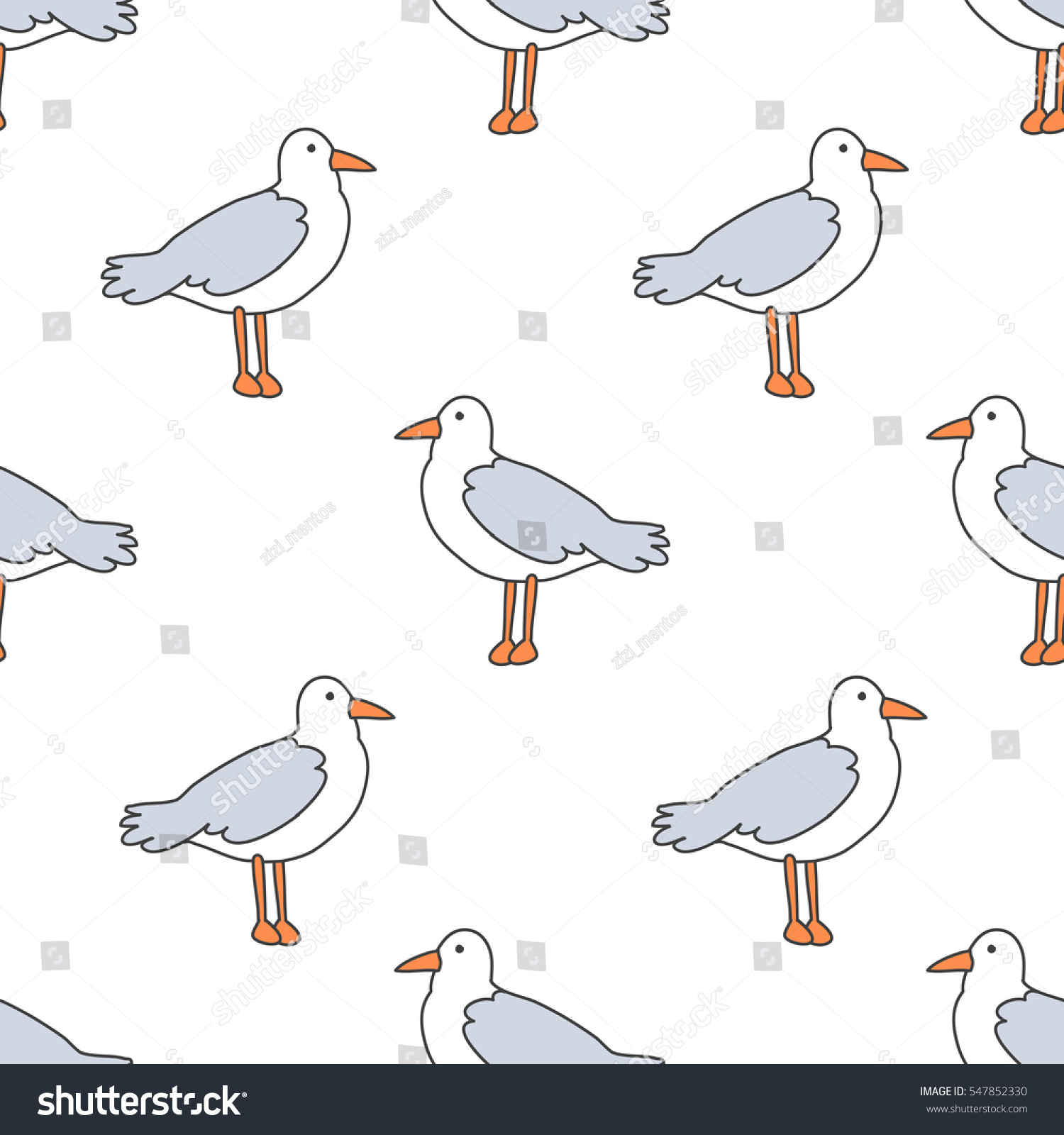 Seamless Doodle Pattern Seagull Vector Illustration Stock Vector ...
