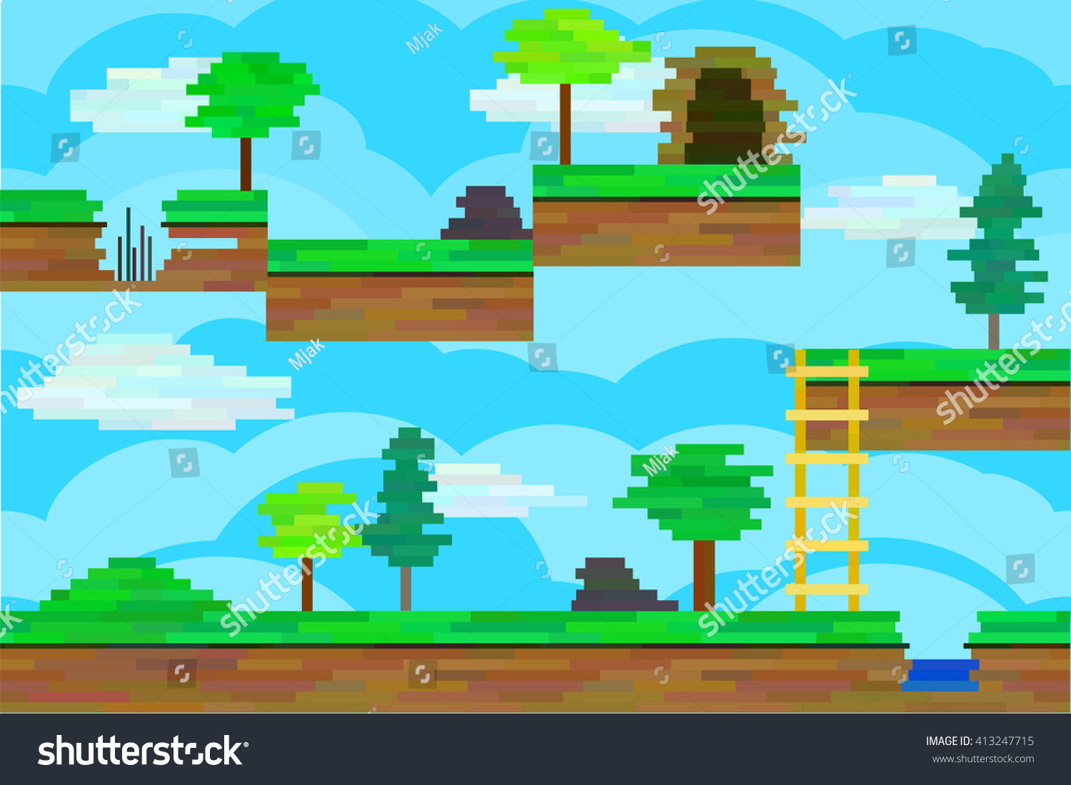 Seamless Editable Horizontal Background Pixel Blocks: Vector có sẵn ...