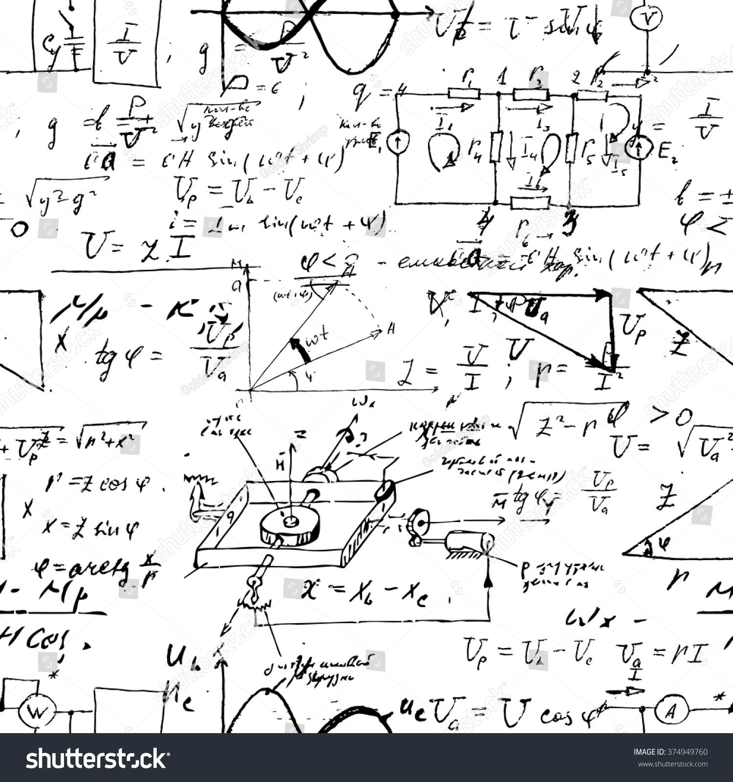 Seamless Endless Pattern Background Handwritten Mathematical Stock ...