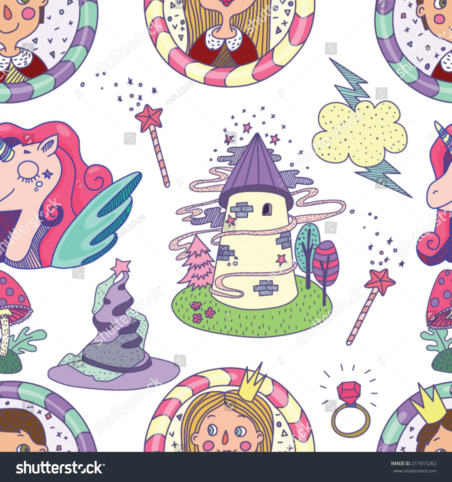 Seamless Fairy Tale Characters Pattern Vector Stock Vector (Royalty ...