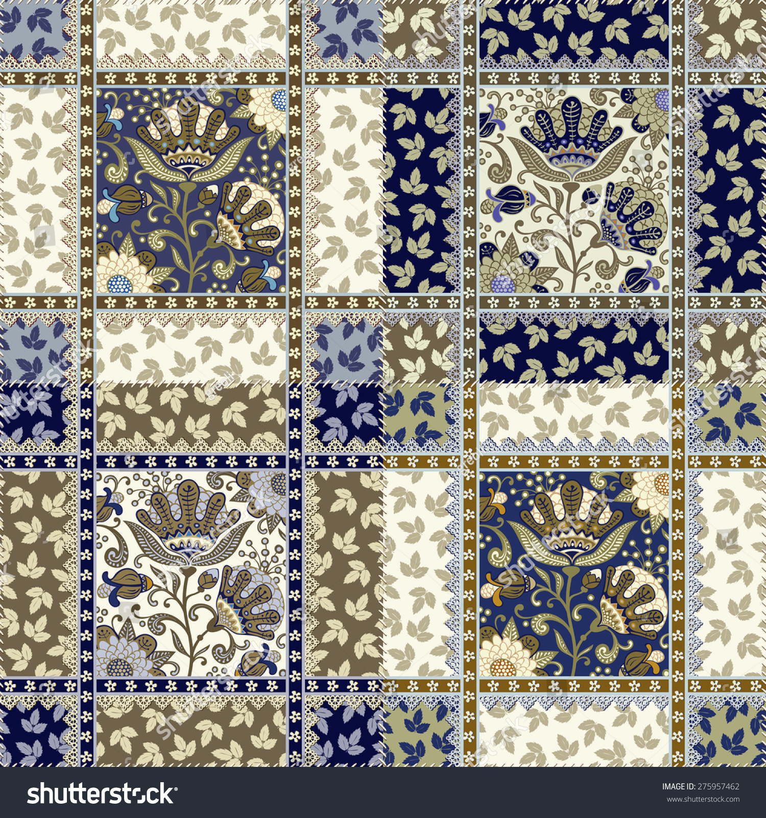 Seamless Floral Patchwork Pattern Vector Checkered Stock Vector ...
