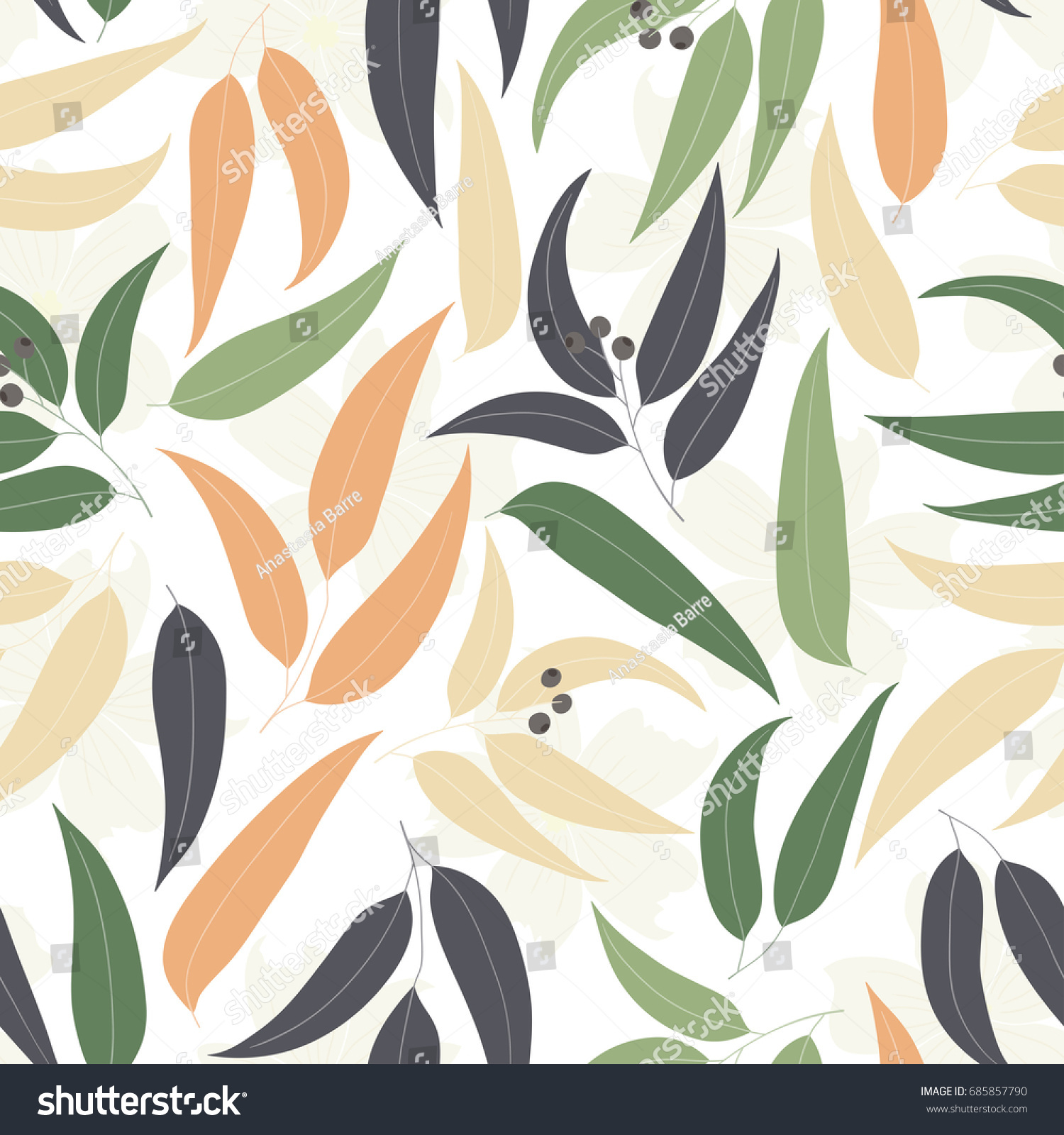 Seamless Floral Pattern Background Eucalyptus Leaves Stock Vector ...