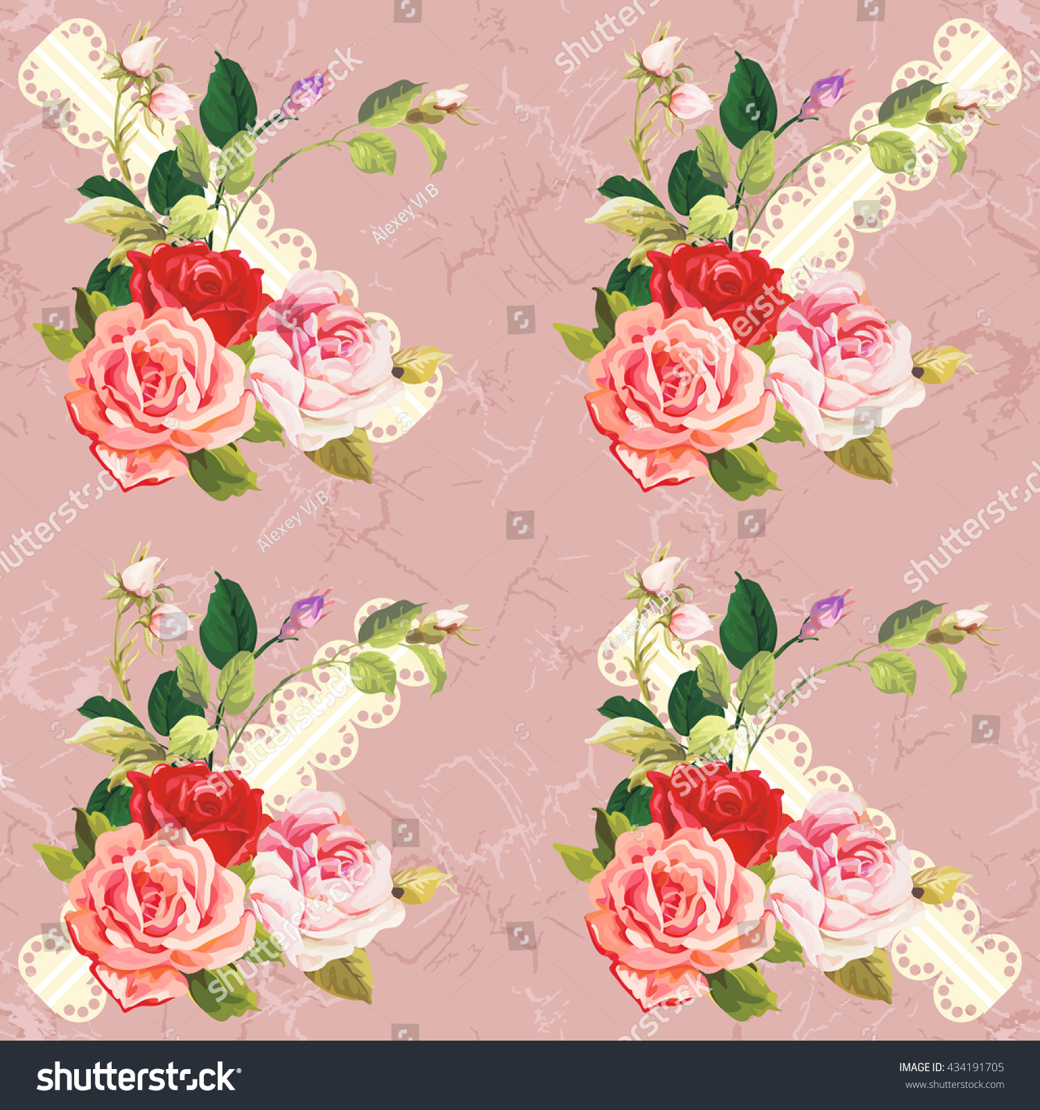 Seamless Floral Pattern Three Rose Vector Stock Vector (Royalty Free ...