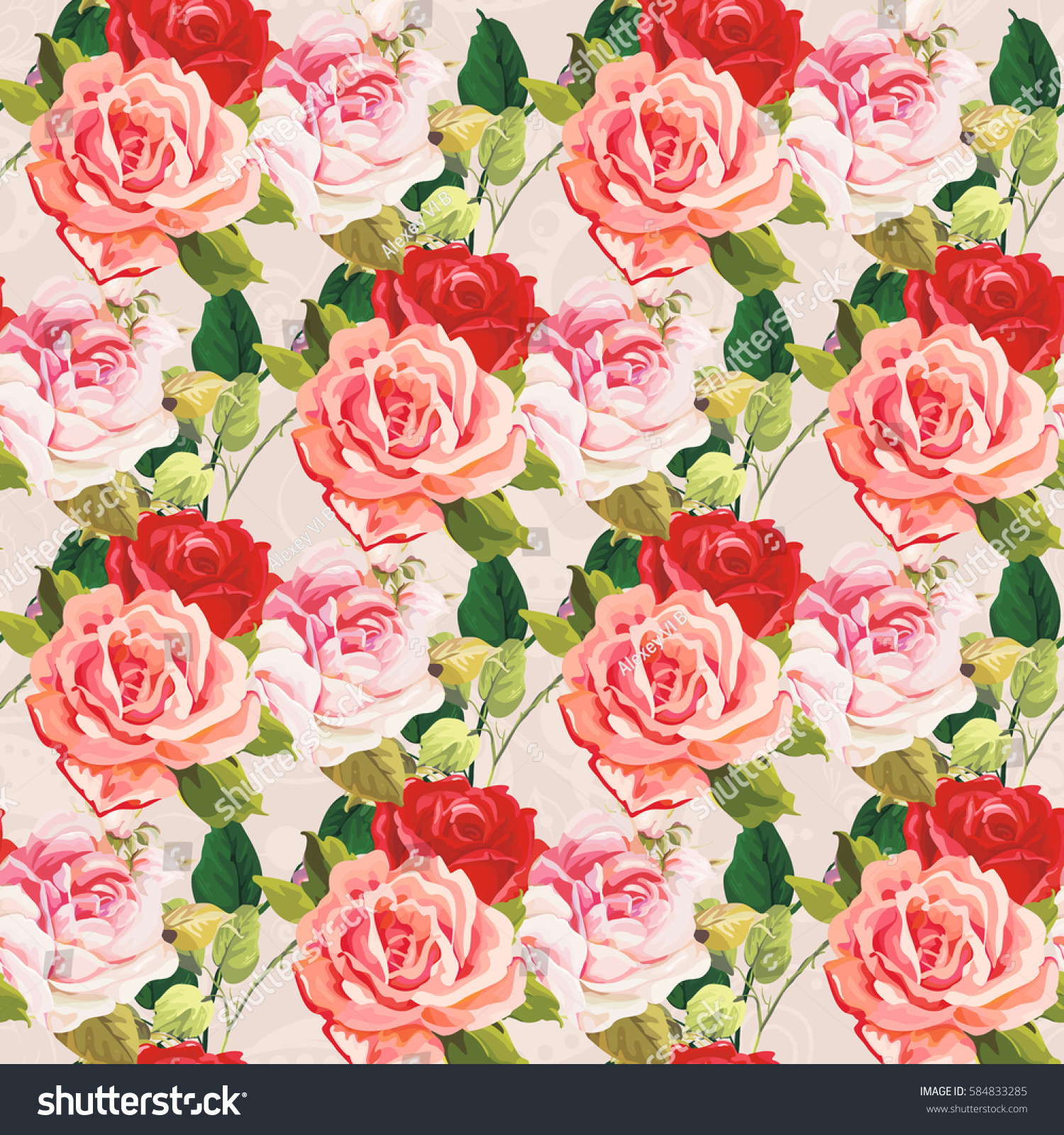 Seamless Floral Pattern Three Rose Vector Stock Vector (Royalty Free ...