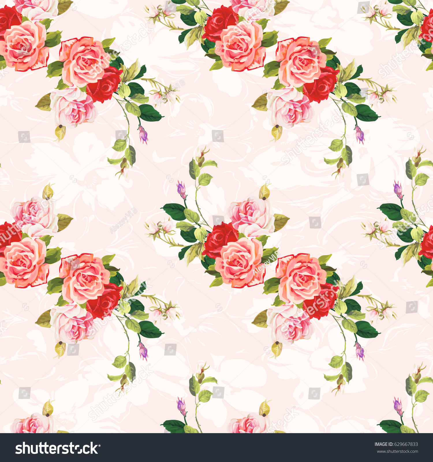 Seamless Floral Pattern Three Rose Vector Stock Vector (Royalty Free ...