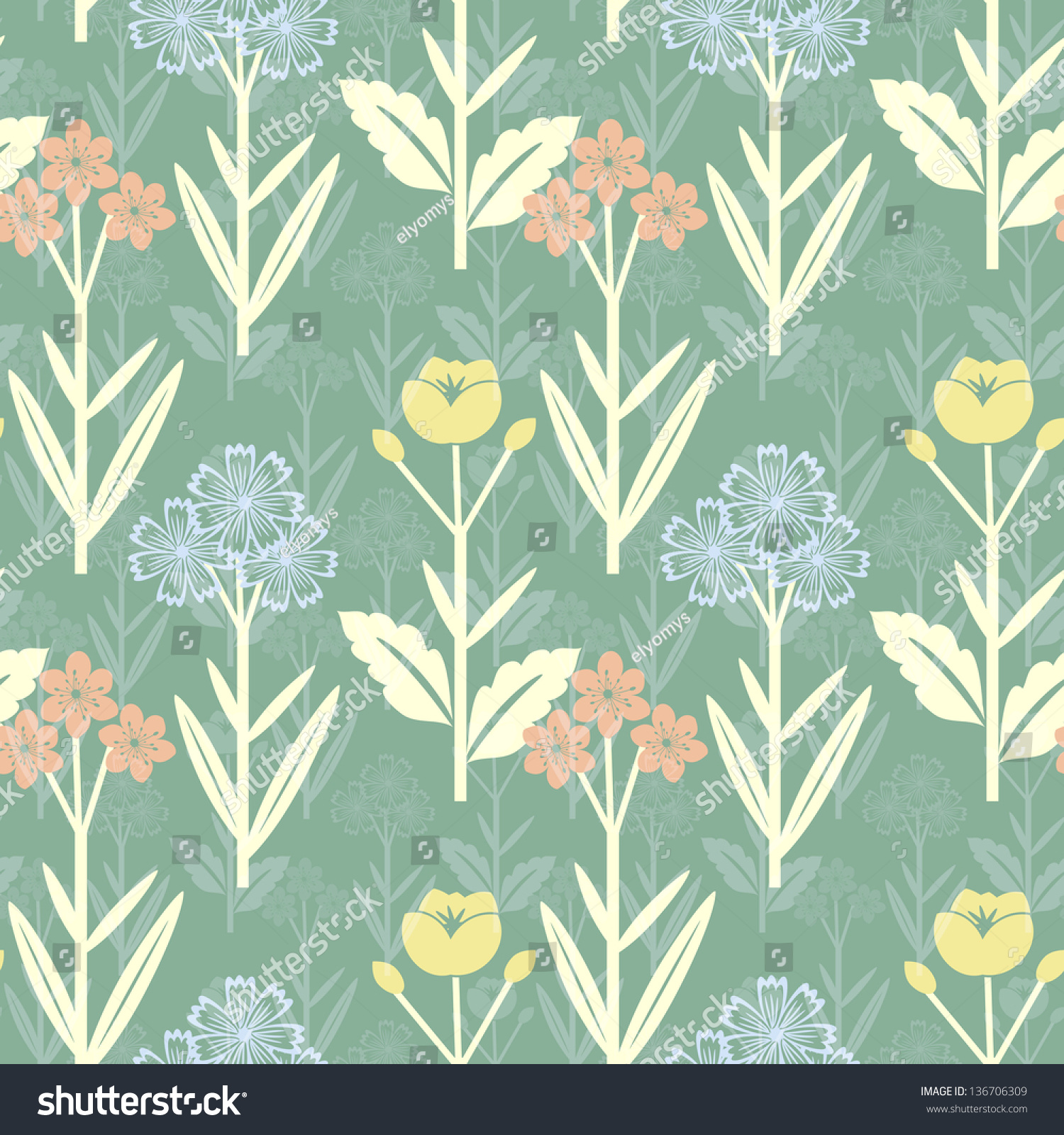 Seamless Floral Pattern Overlay Stock Vector (Royalty Free) 136706309 ...