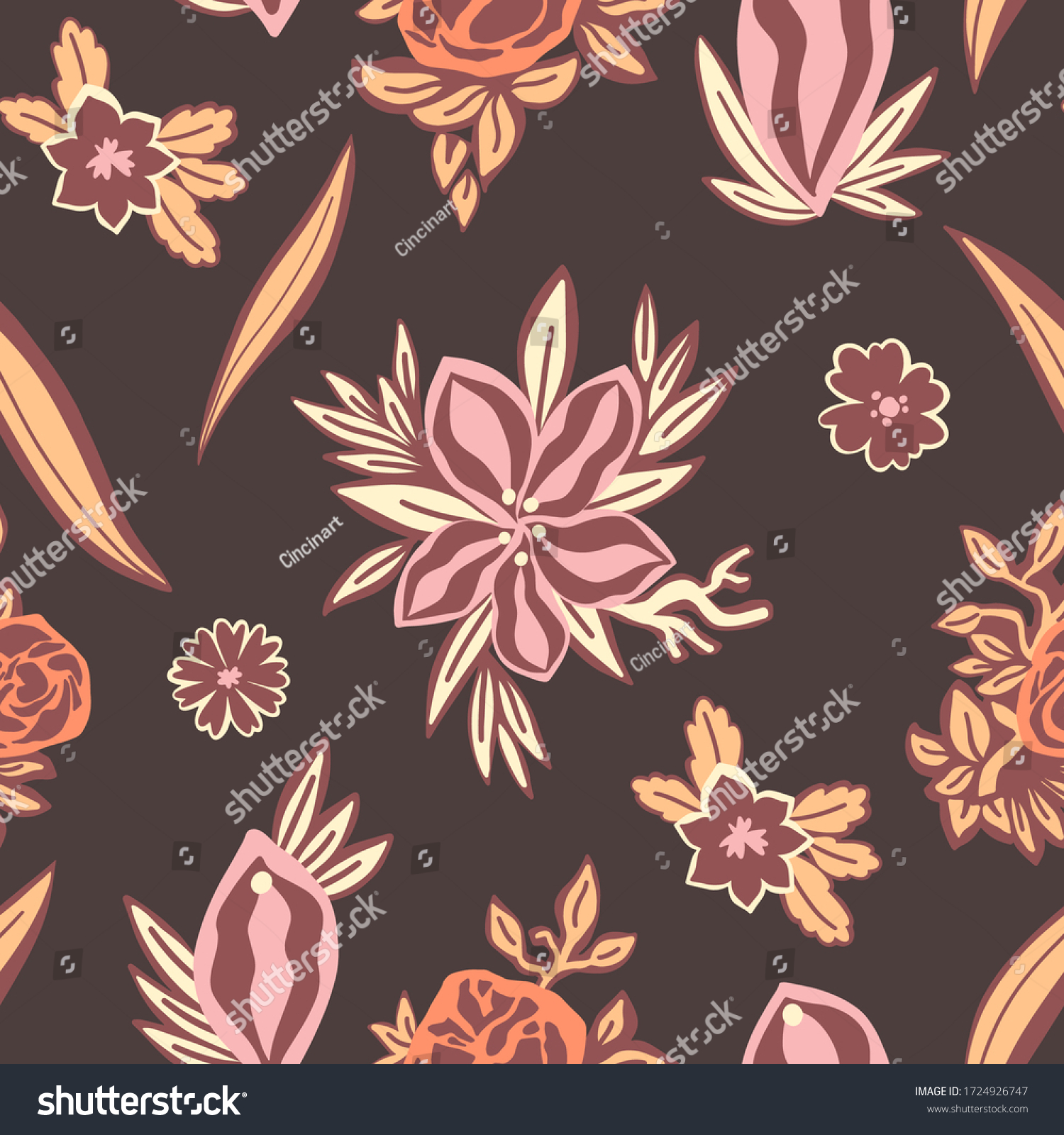 Seamless Floral Pattern Vulva Feminism Concept Stock Vector Royalty
