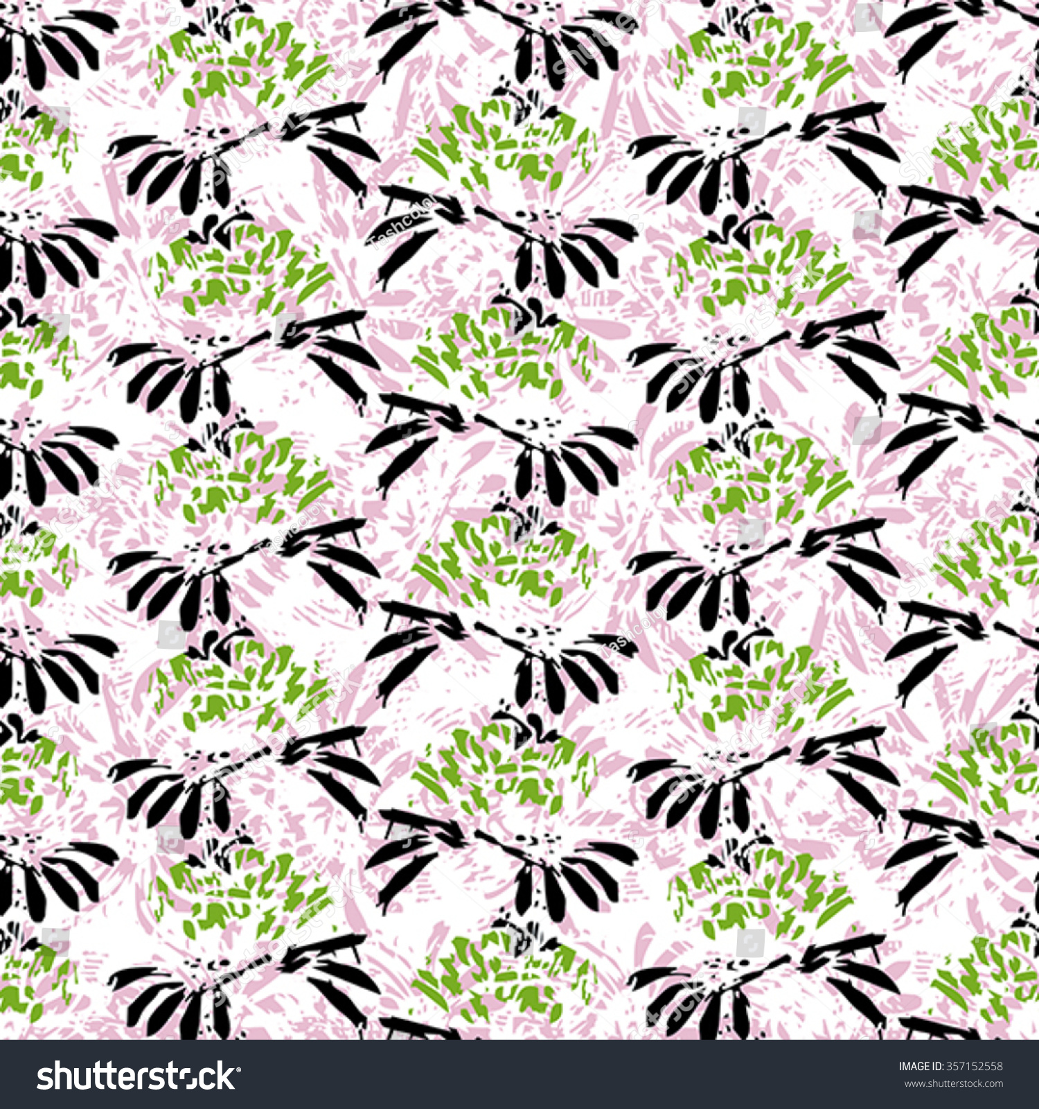 Seamless Flower Pattern Green Black Pink Stock Vector (Royalty Free ...