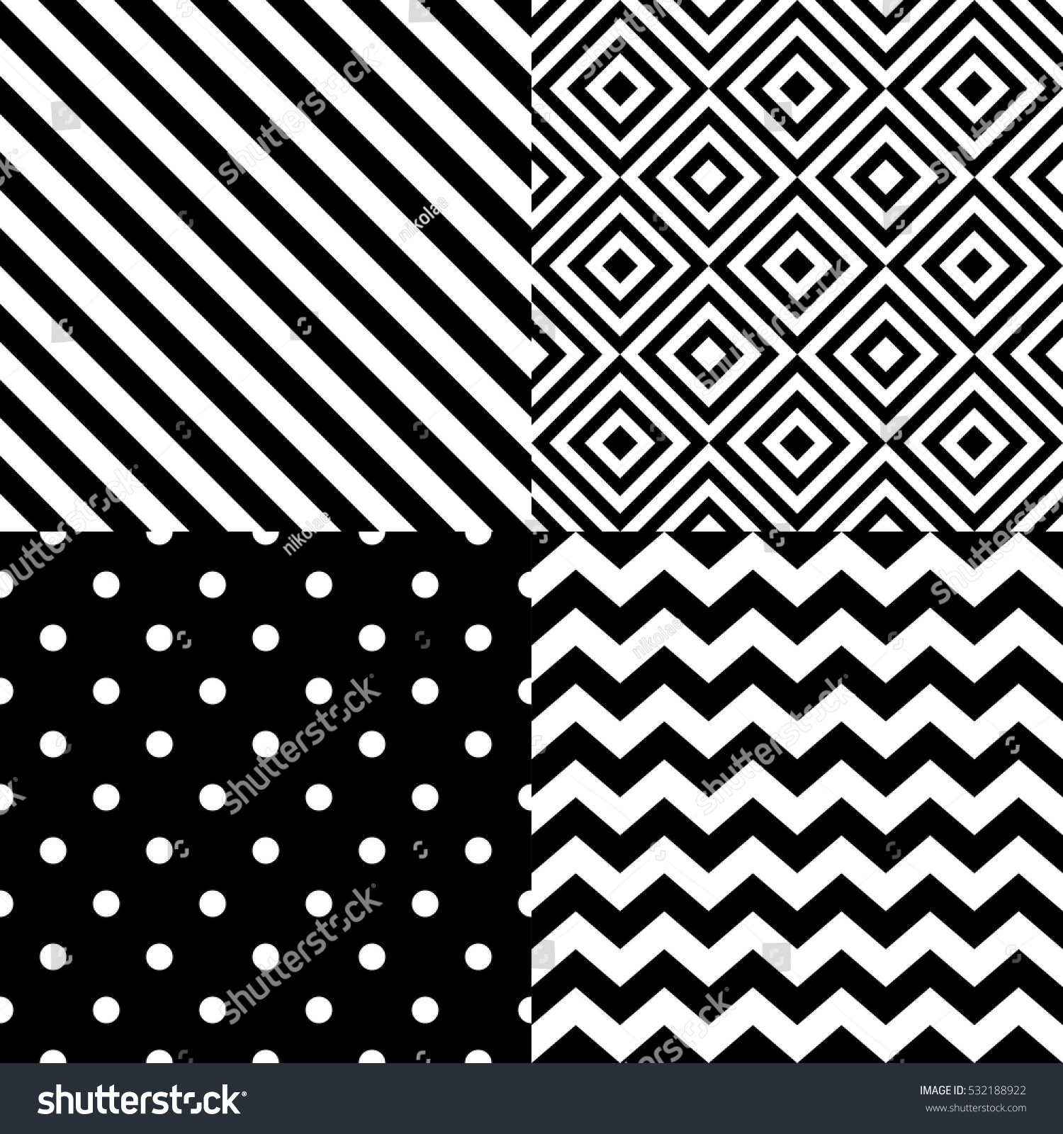 Seamless Geometric Pattern Set Black White Stock Vector (Royalty Free ...