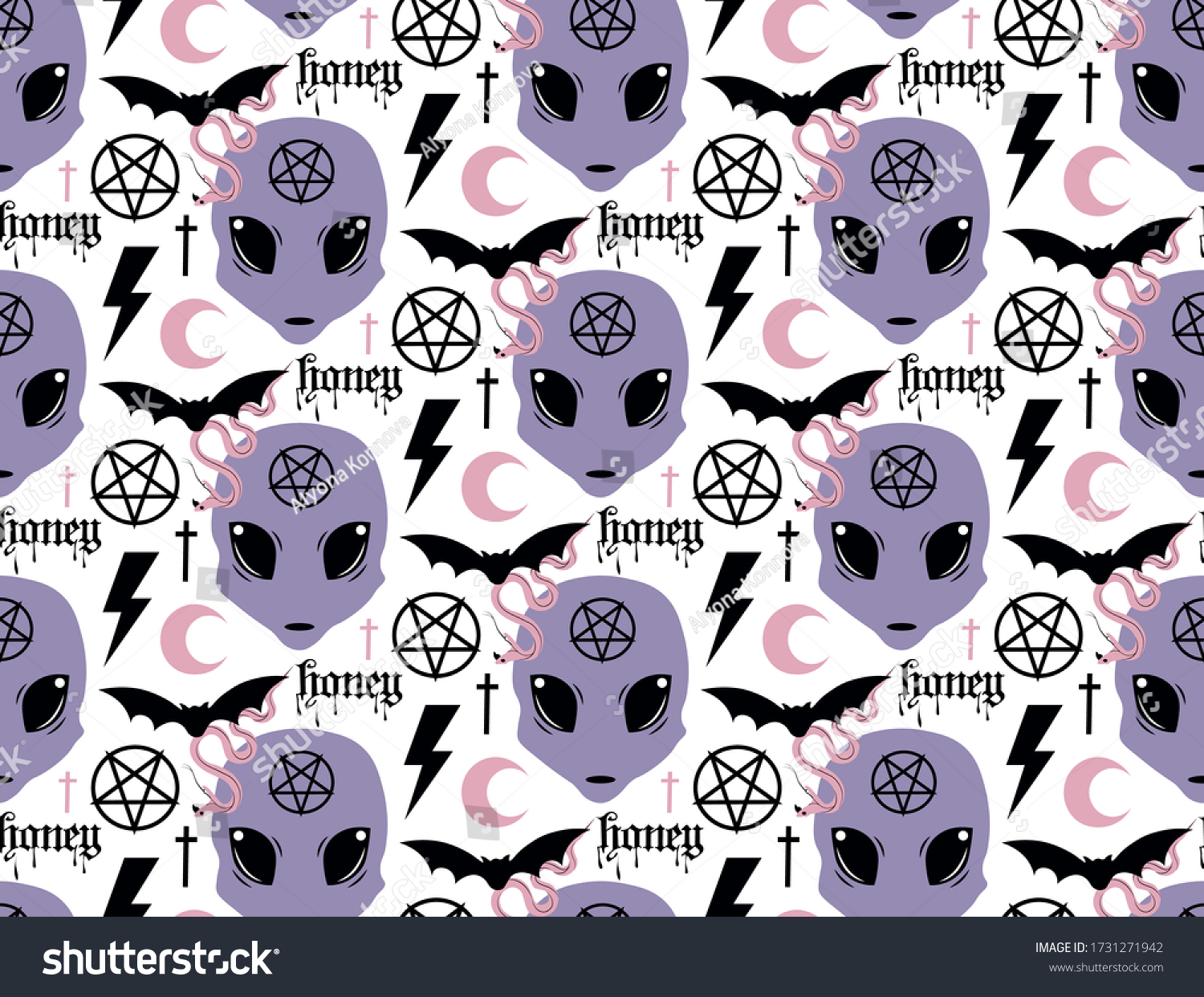 Seamless Gothic Alien Pattern Violet Color Stock Vector (Royalty Free ...