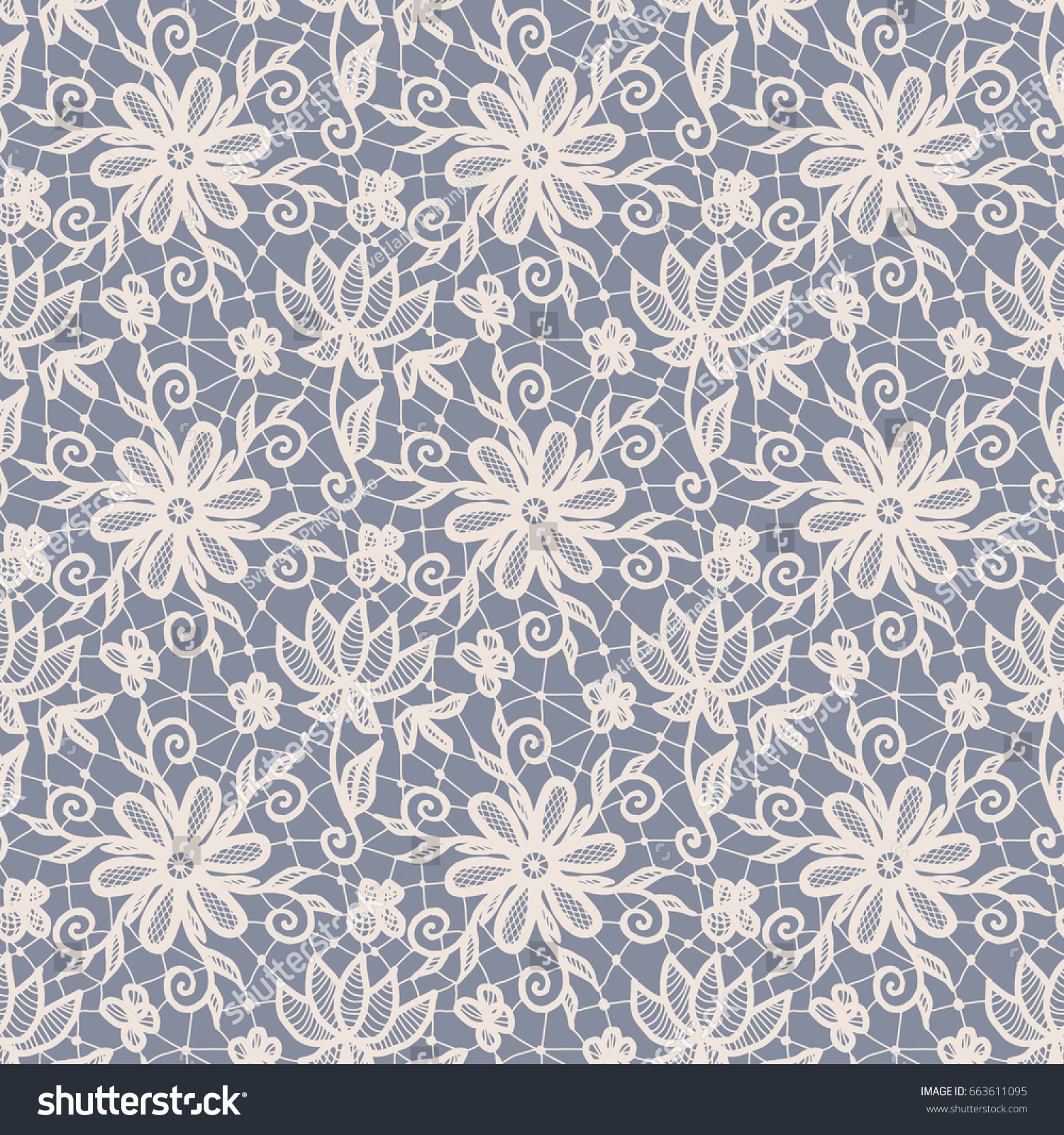 Seamless Gray Lace Background Floral Pattern Stock Vector 663611095 ...