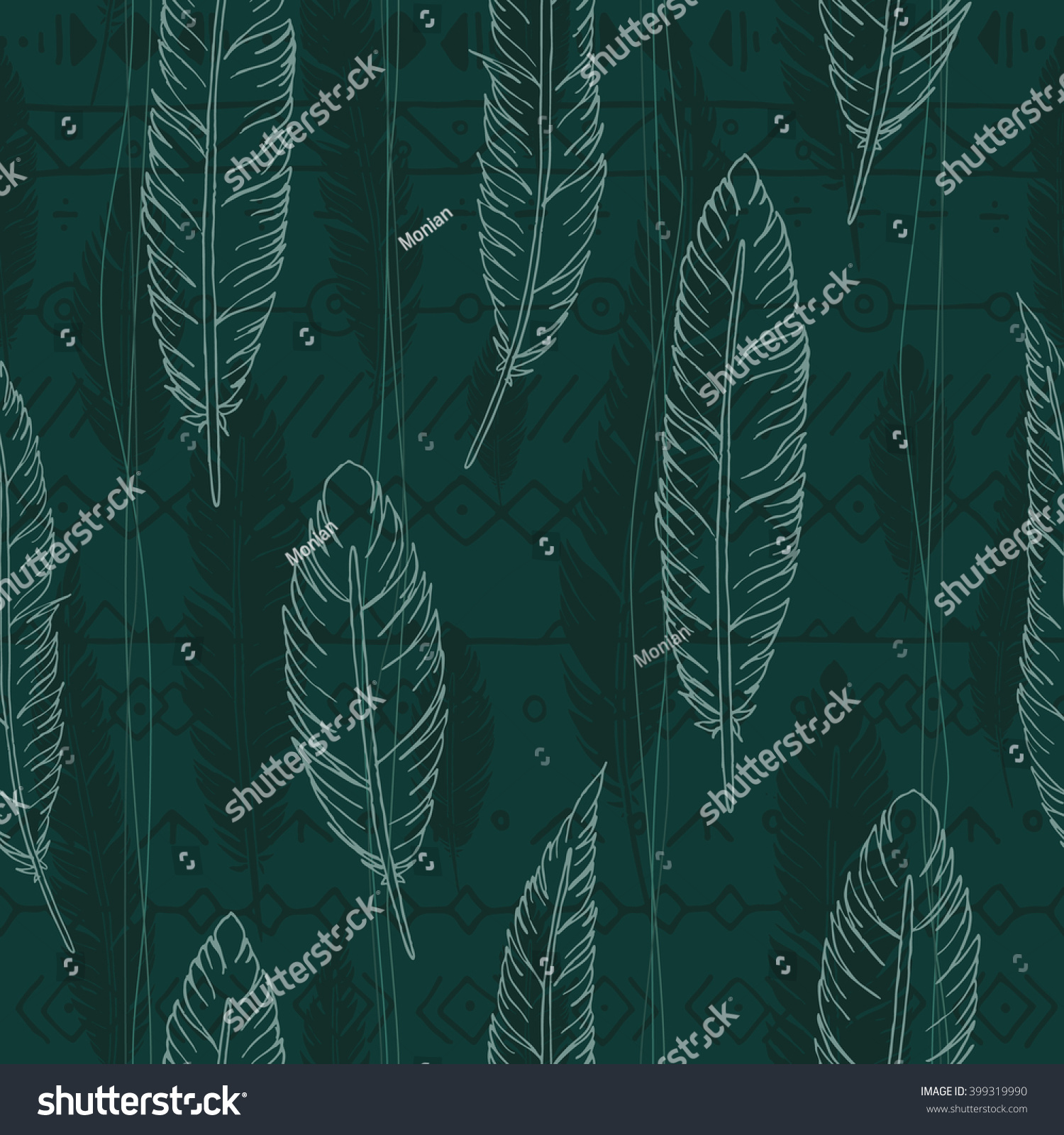 Seamless Green Feather Background Texture Stock Vector 399319990 ...