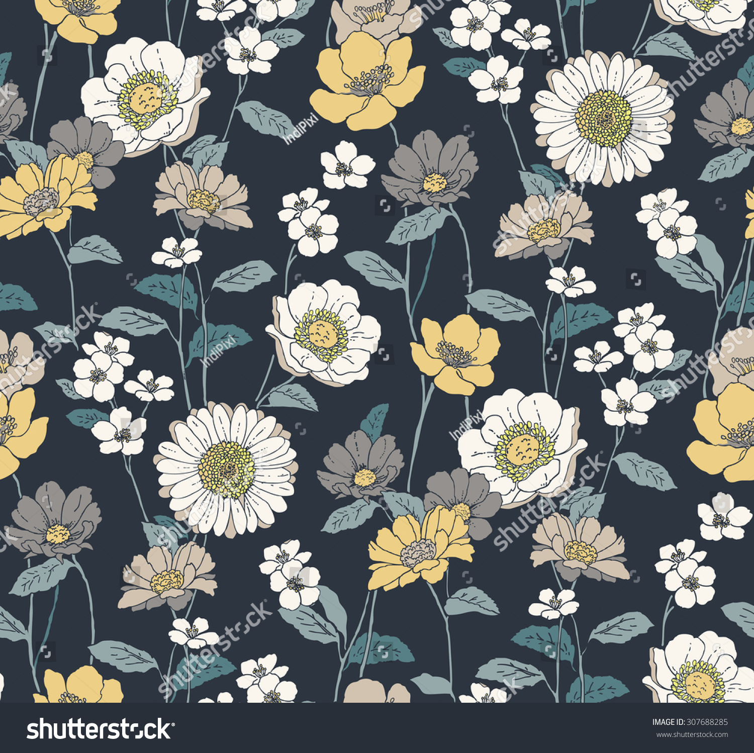 Seamless Hand Drawn Floral Pattern Stock Vector (Royalty Free ...