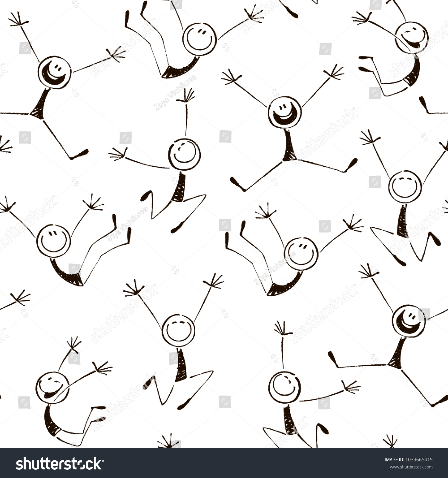 Seamless Handpainted Pattern Happy Stick Figuresvector Stock Vector ...