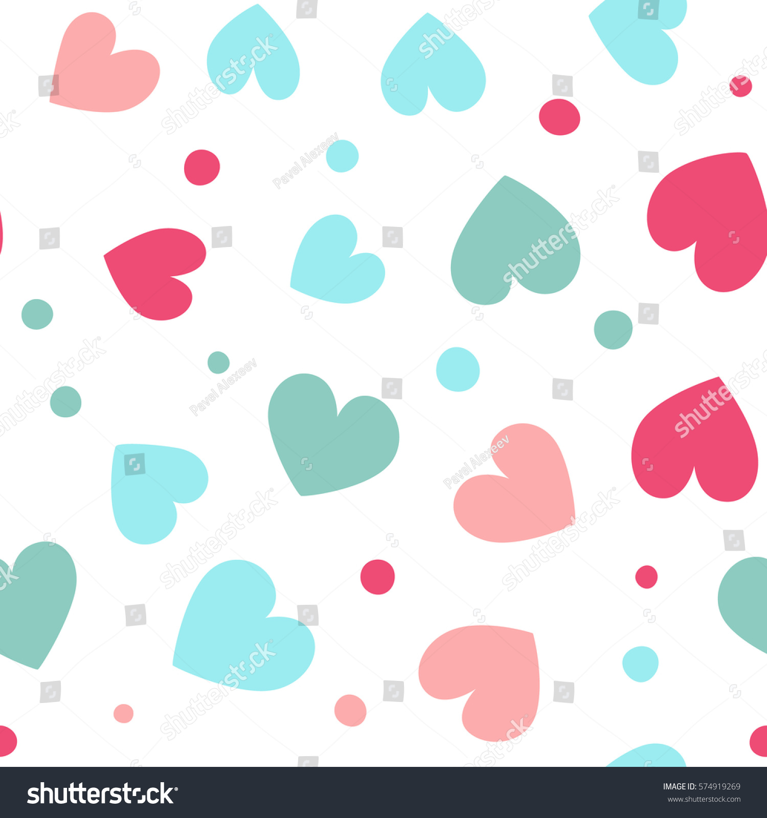 Seamless Hearts Dots Pattern White Background Stock Vector (Royalty ...