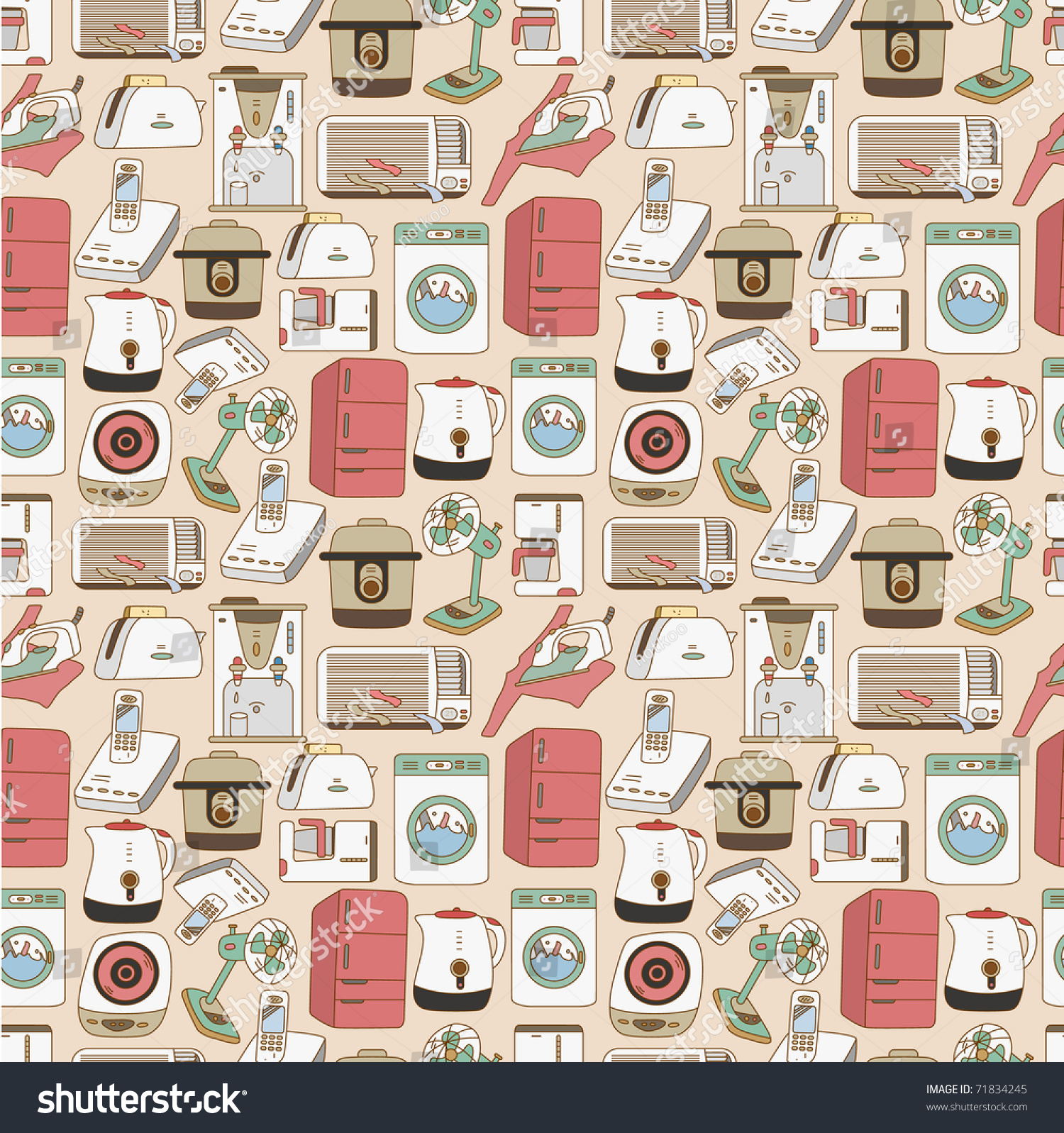 Seamless Home Appliances Pattern Stock Vector (Royalty Free) 71834245