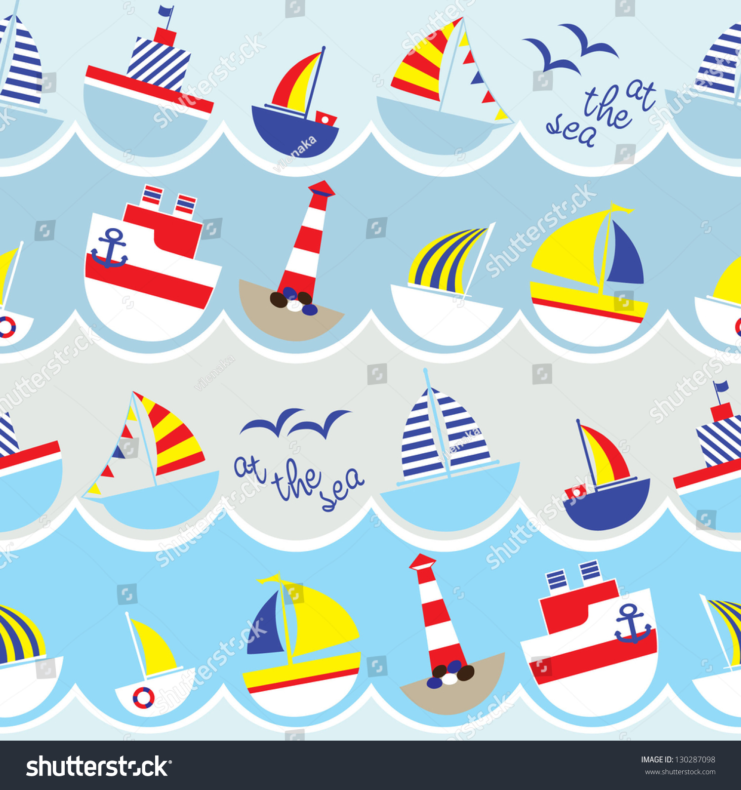 Seamless Kids Nautical Pattern Vector Illustration Stock Vector ...