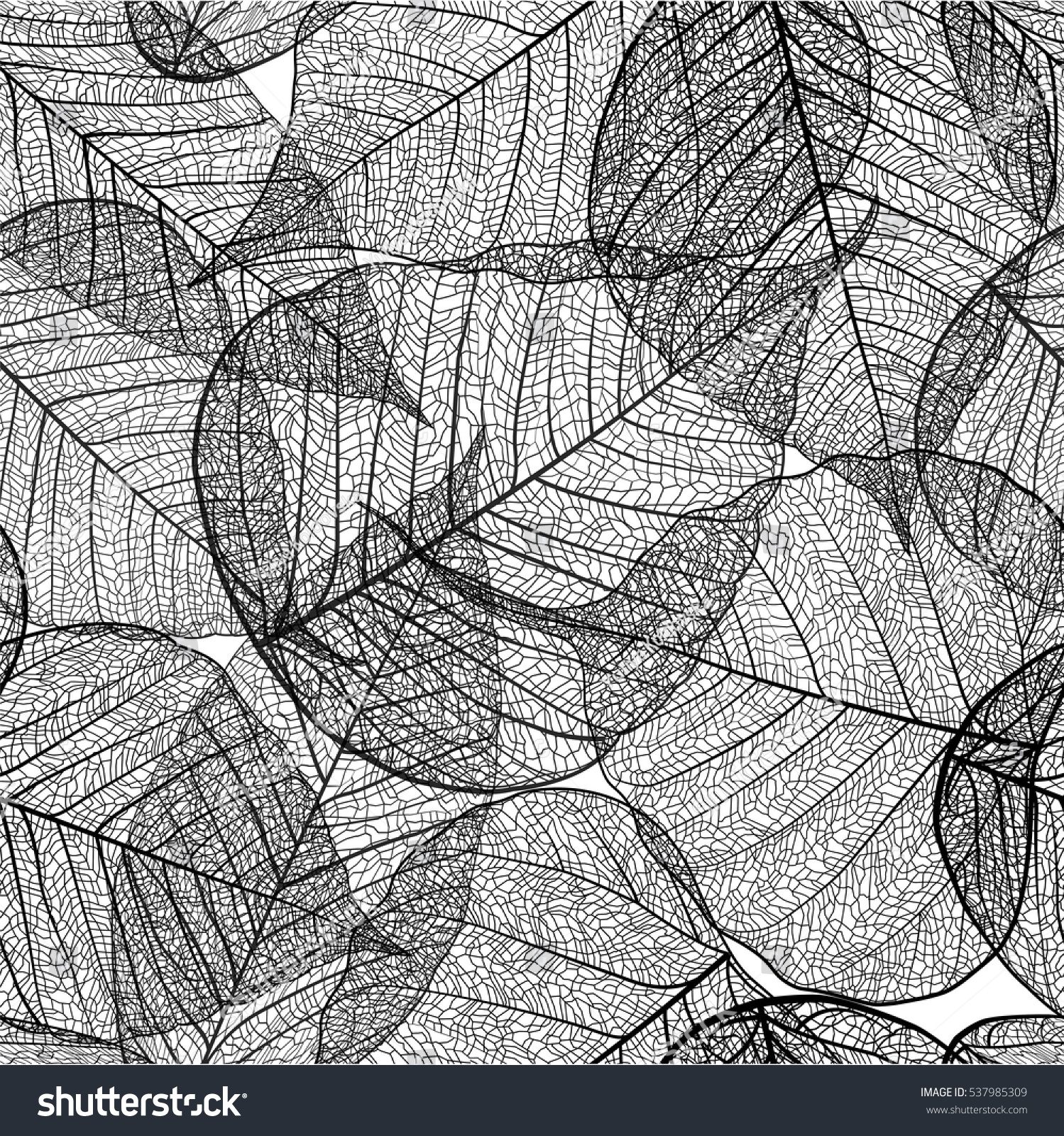 Seamless Leaves Pattern Vector Black White Stock Vector (Royalty Free ...