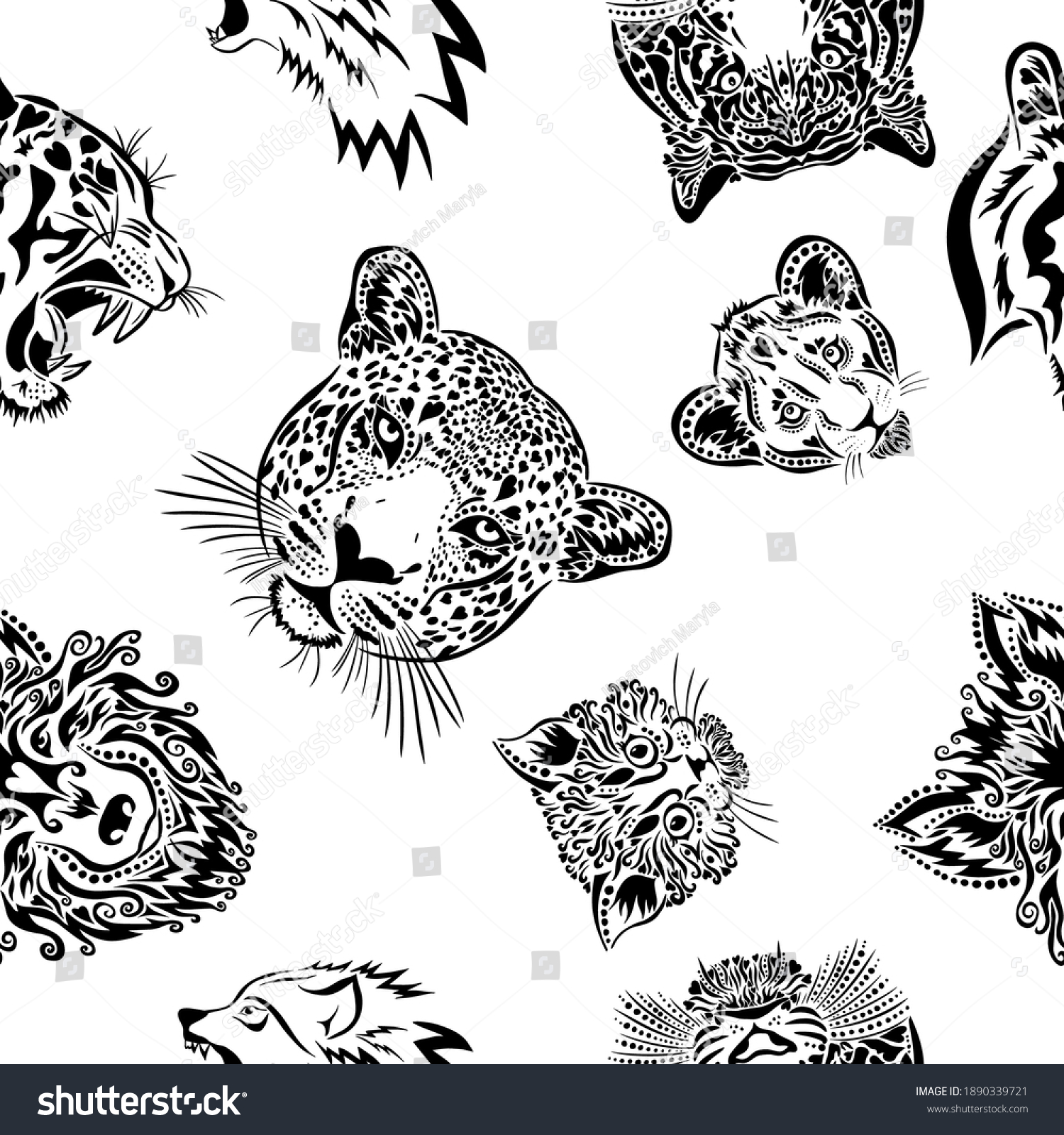 Seamless Leopard Face Pattern Animal Faces Stock Vector (Royalty Free ...