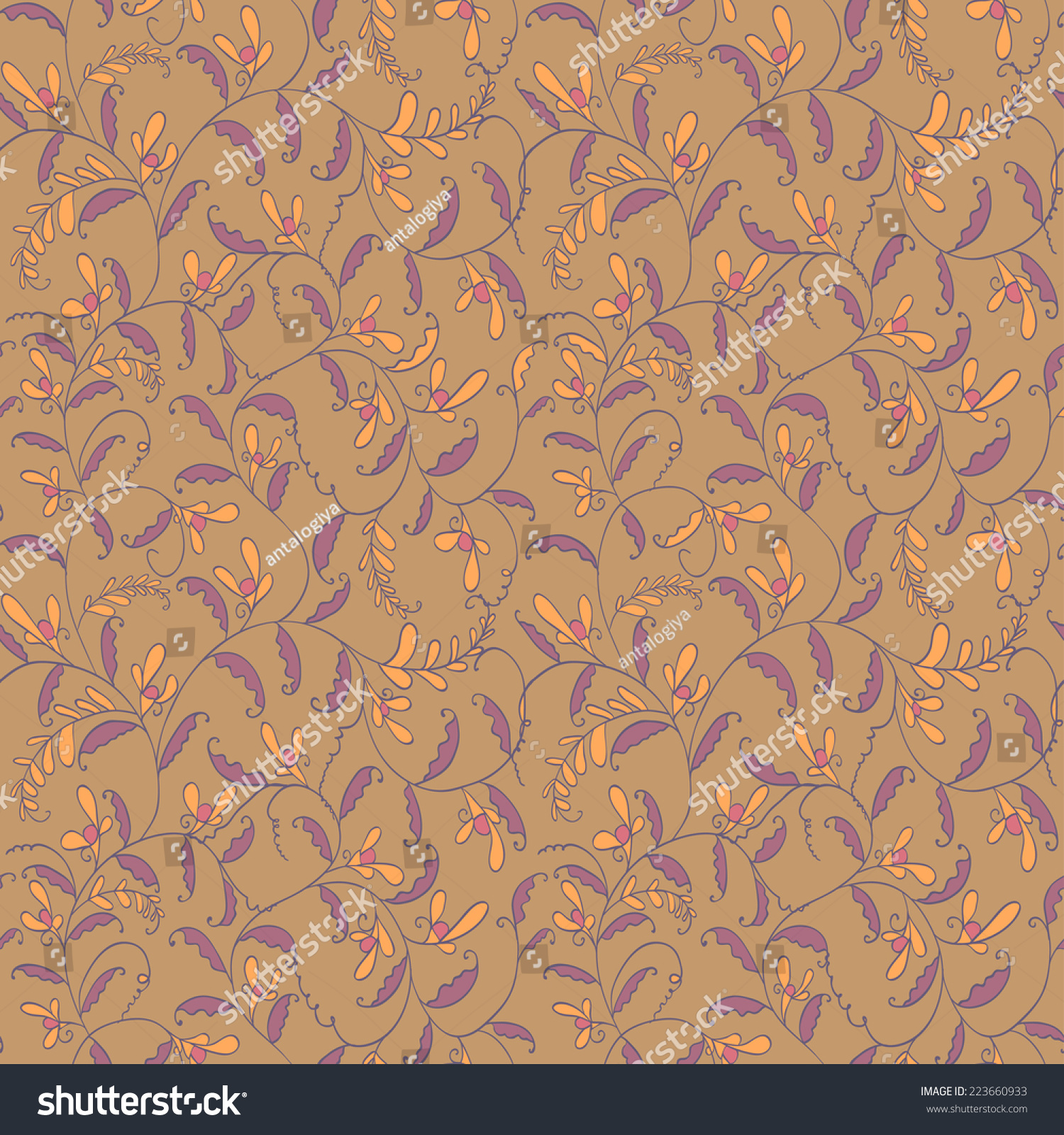 Seamless Line Floral Pattern Stock Vector (Royalty Free) 223660933 ...