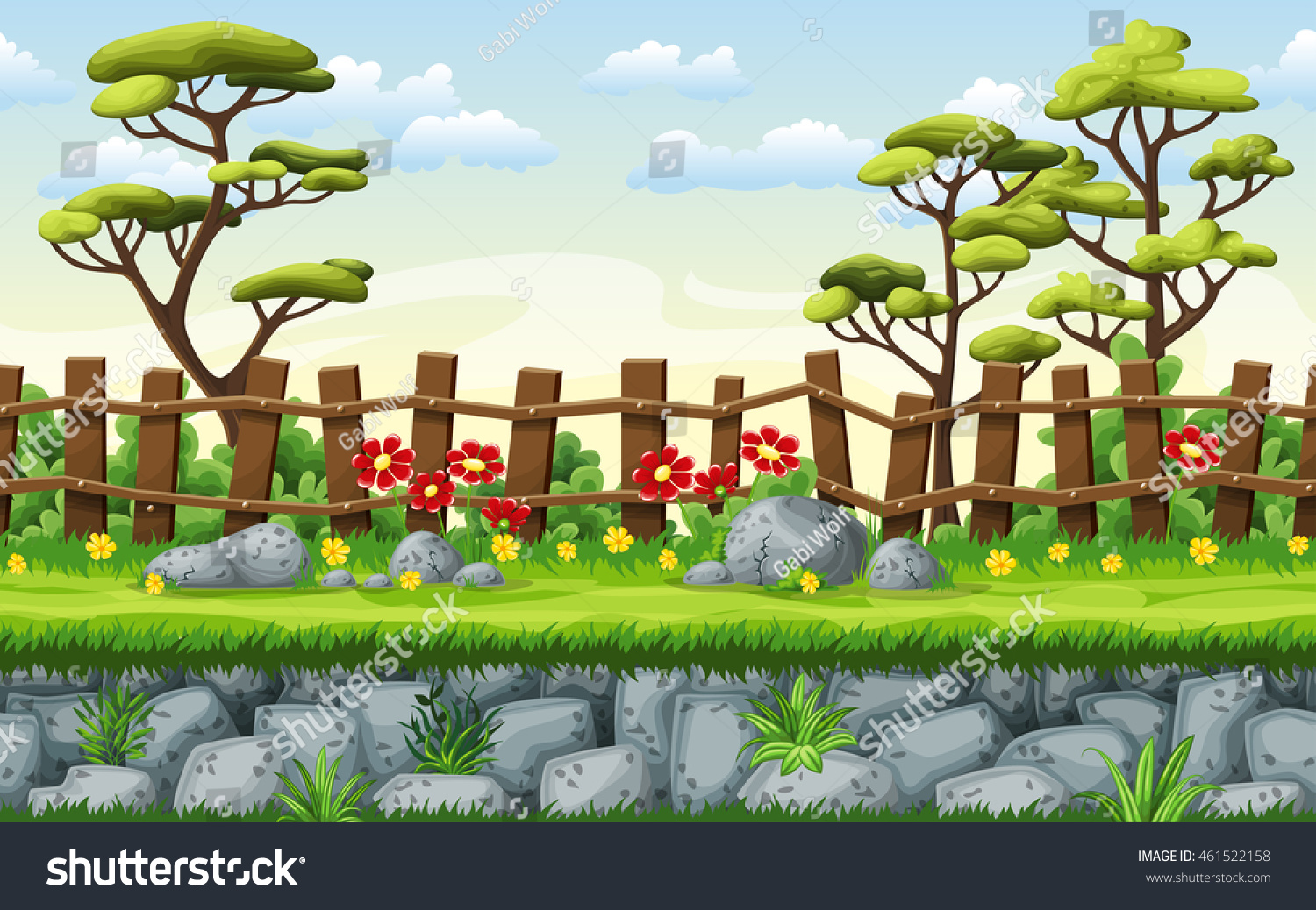 Seamless Nature Cartoon Background Vector Illustration Stock Vector ...