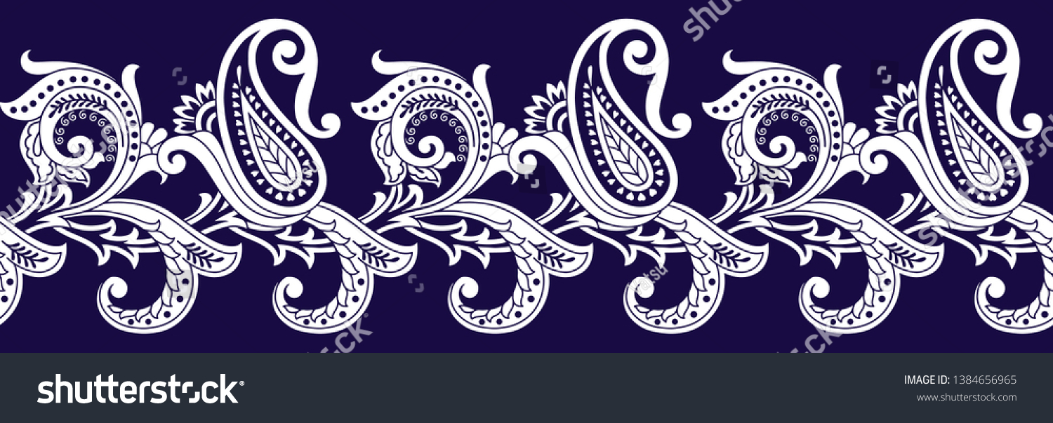 Seamless Paisley Border Pattern Background 库存矢量图（免版税）1384656965 ...