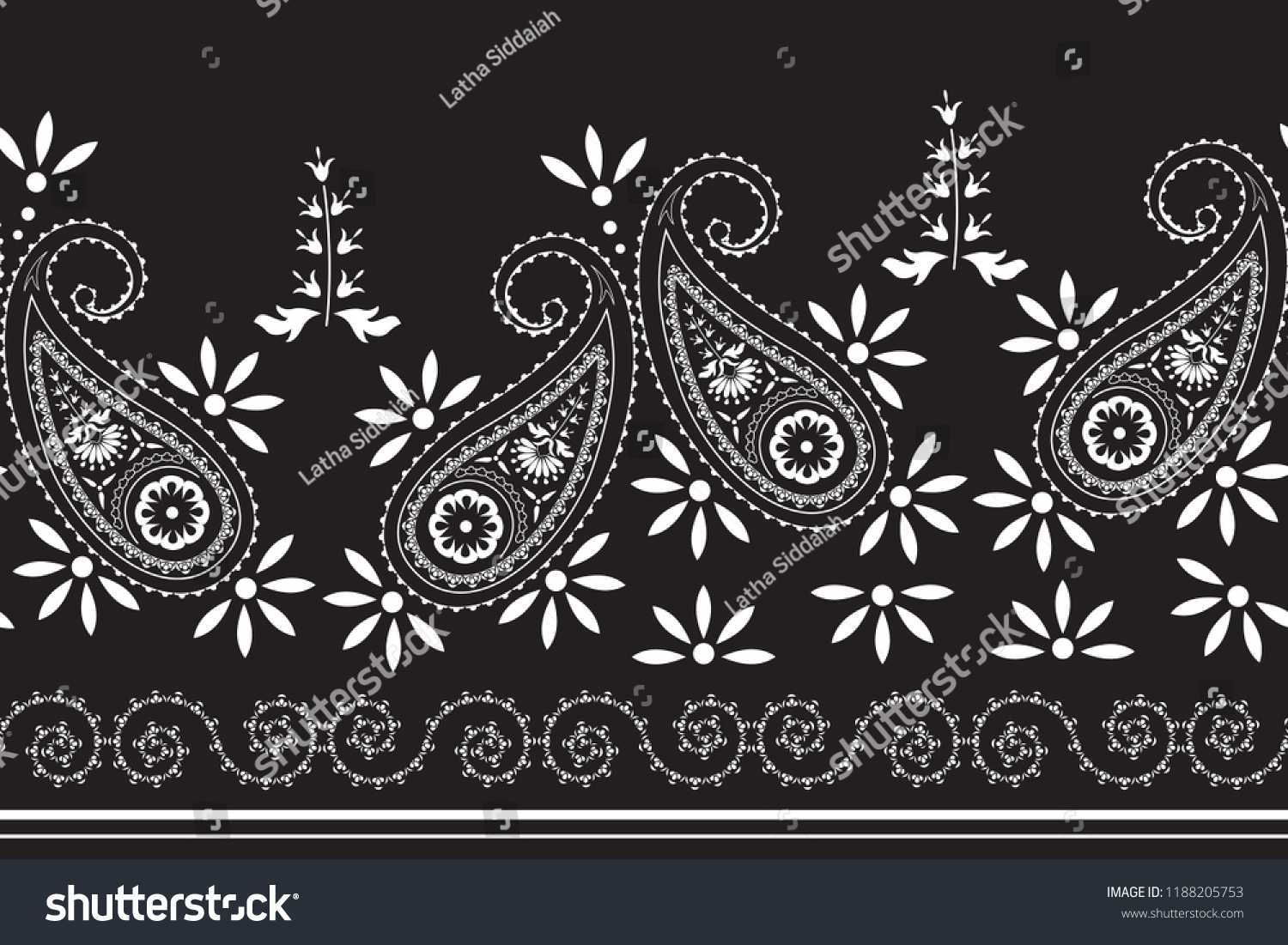 Seamless Paisley Border Vector Stock Vector (Royalty Free) 1188205753 ...