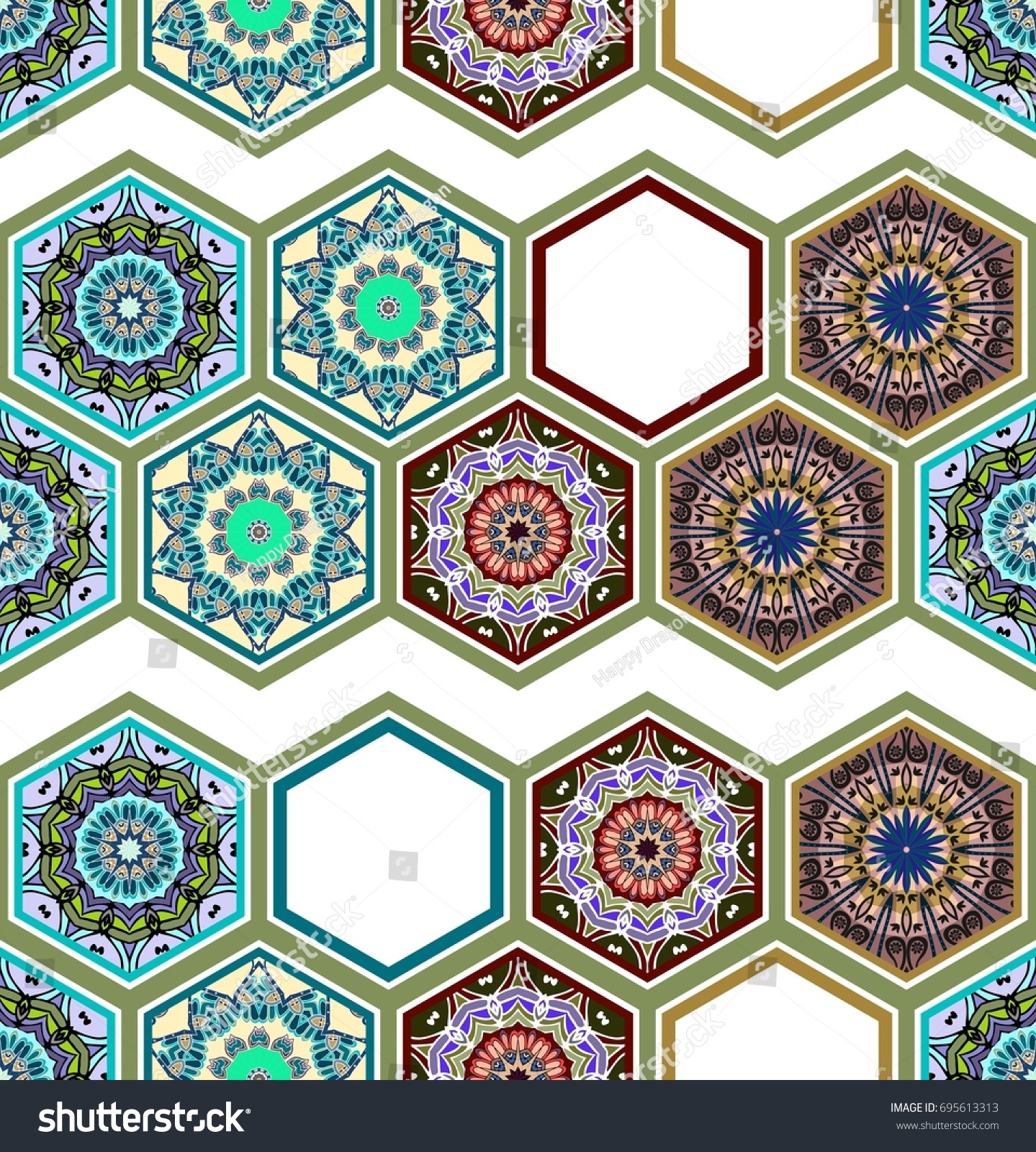 Seamless Patchwork Pattern Hexagonal Patches On Stock Vector (Royalty ...