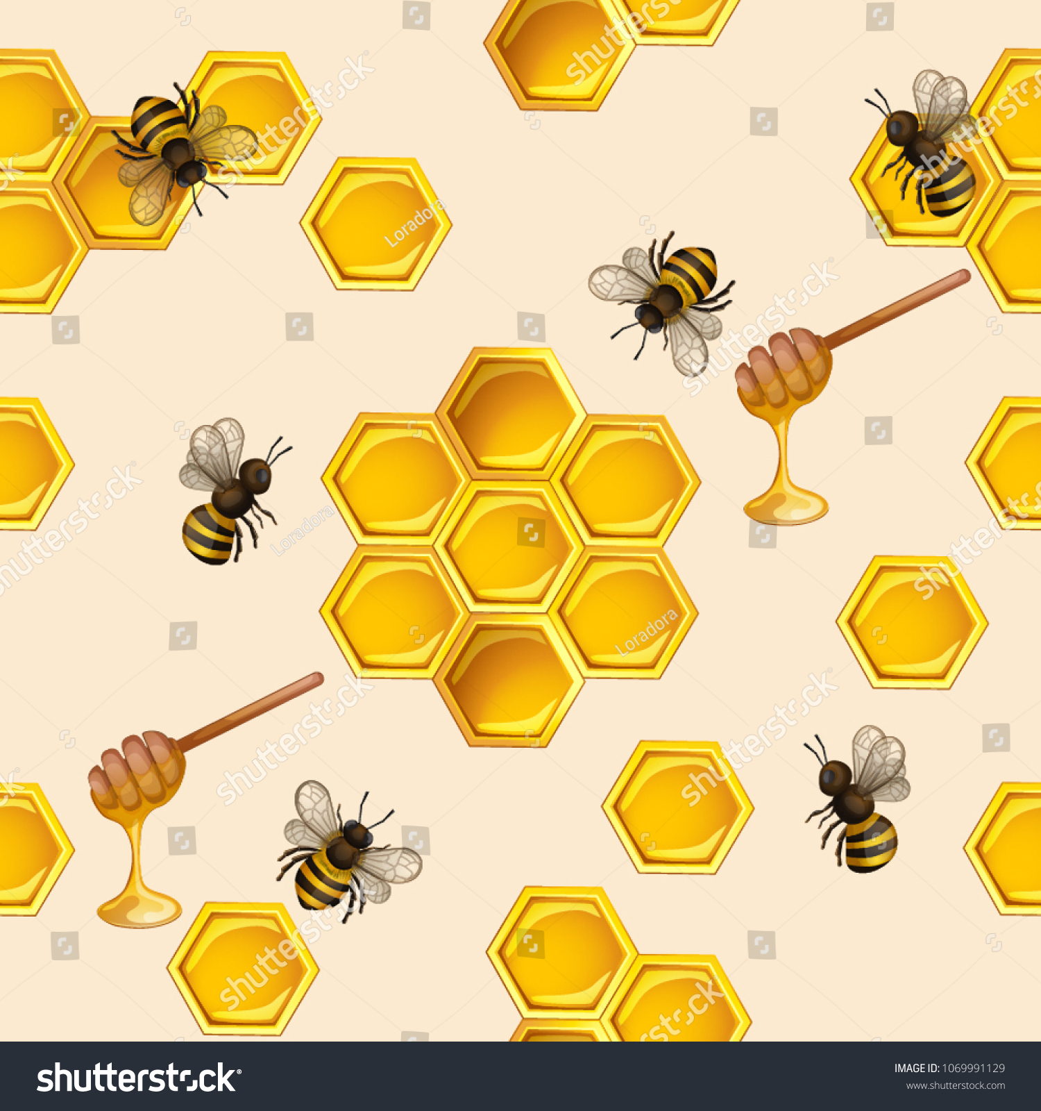 Seamless Pattern Bees Honeycomb Stock Vector (Royalty Free) 1069991129 ...